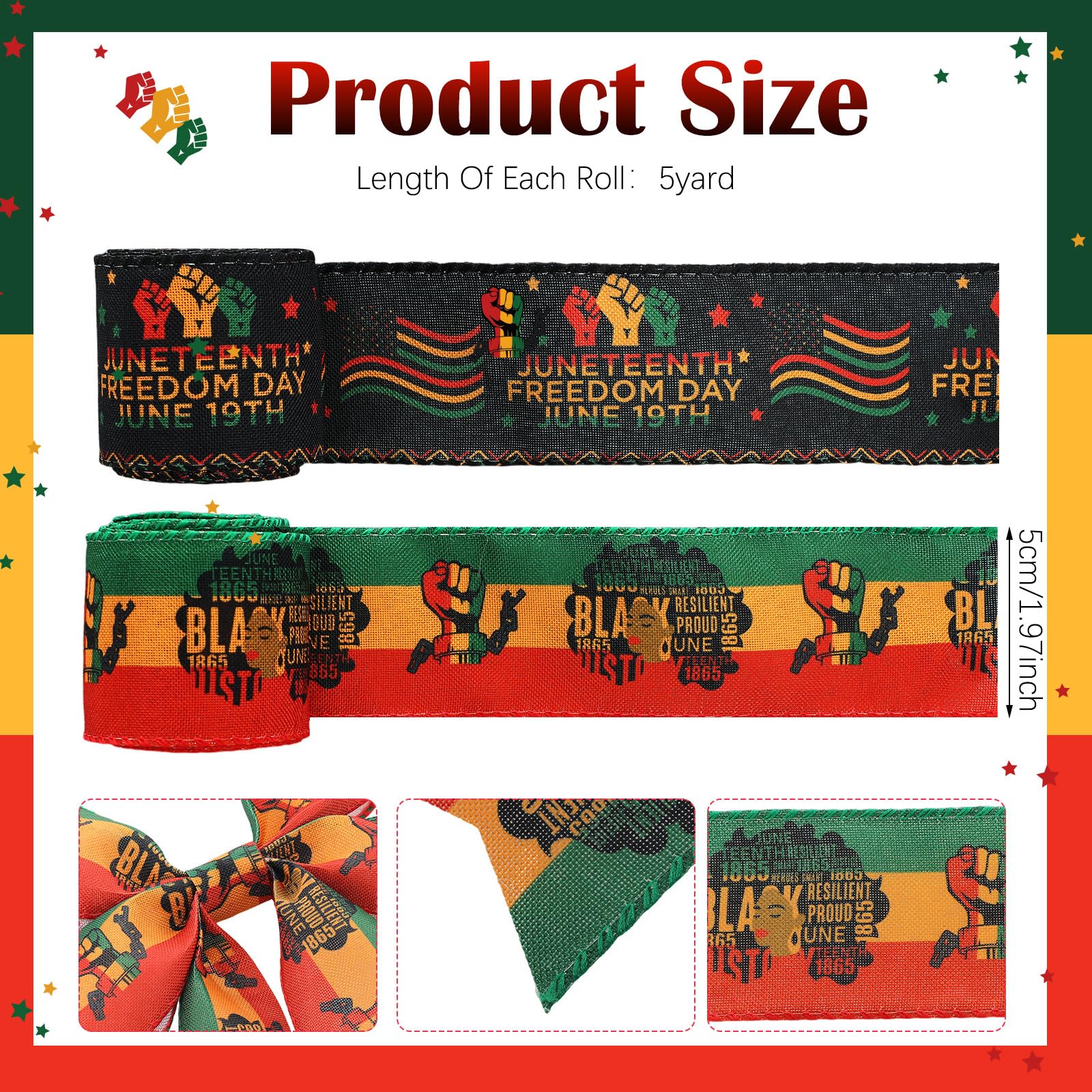 Snapklik.com : Yuxung 6 Rolls 30 Yards Juneteenth Ribbons Wired Edge ...