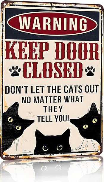 Amazon.com: Crazysign Funny Black Cat Vintage Tin Sign Keep Door Closed ...