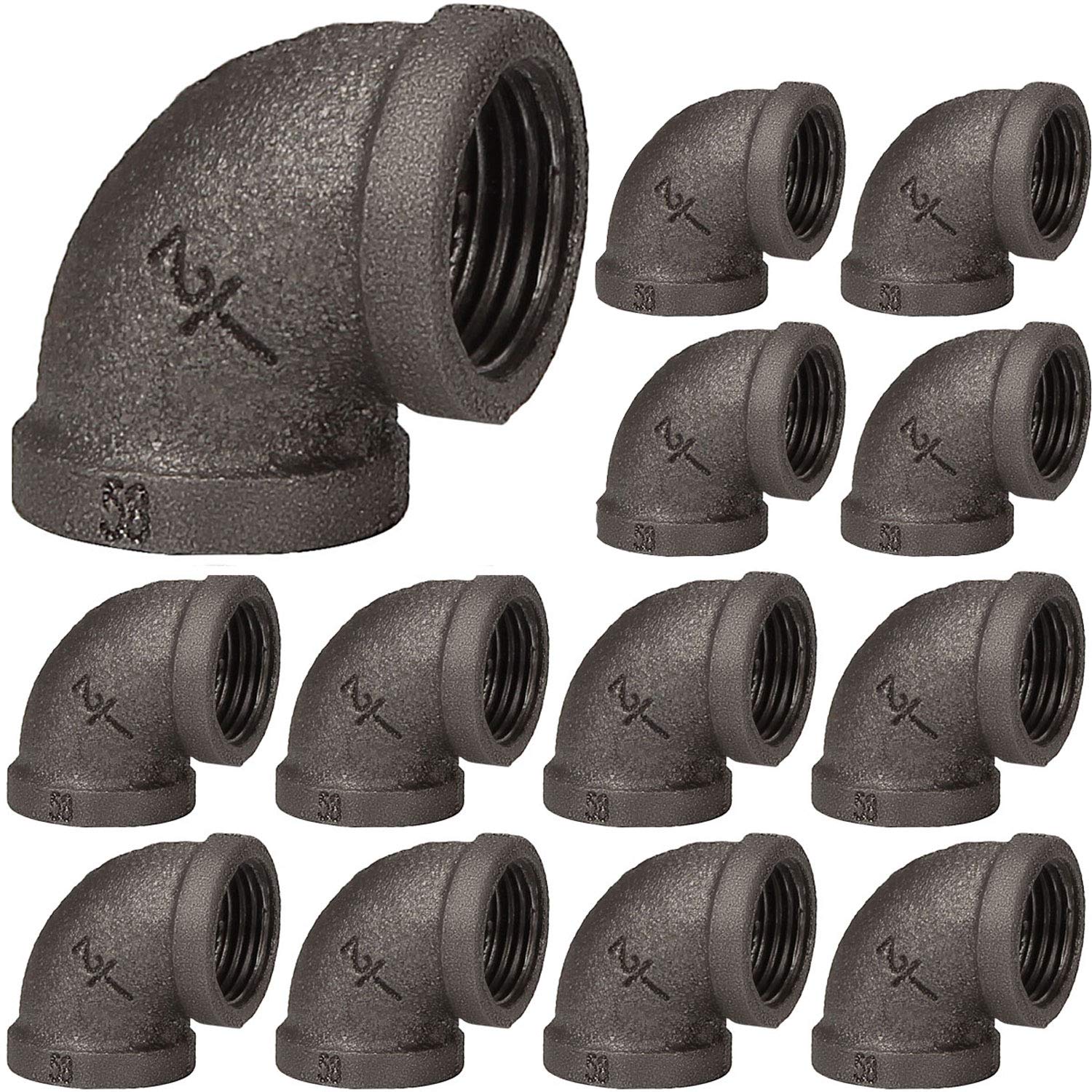 Snapklik.com : 50 Pack 1/2" Pipe Elbow Malleable Iron 90 Degree Elbow ...
