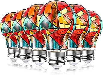 Tarpop 6 Pack Christmas Stained Glass Light Bulbs A19 2w (25w Equivalent) E26 Base Painted Light ...