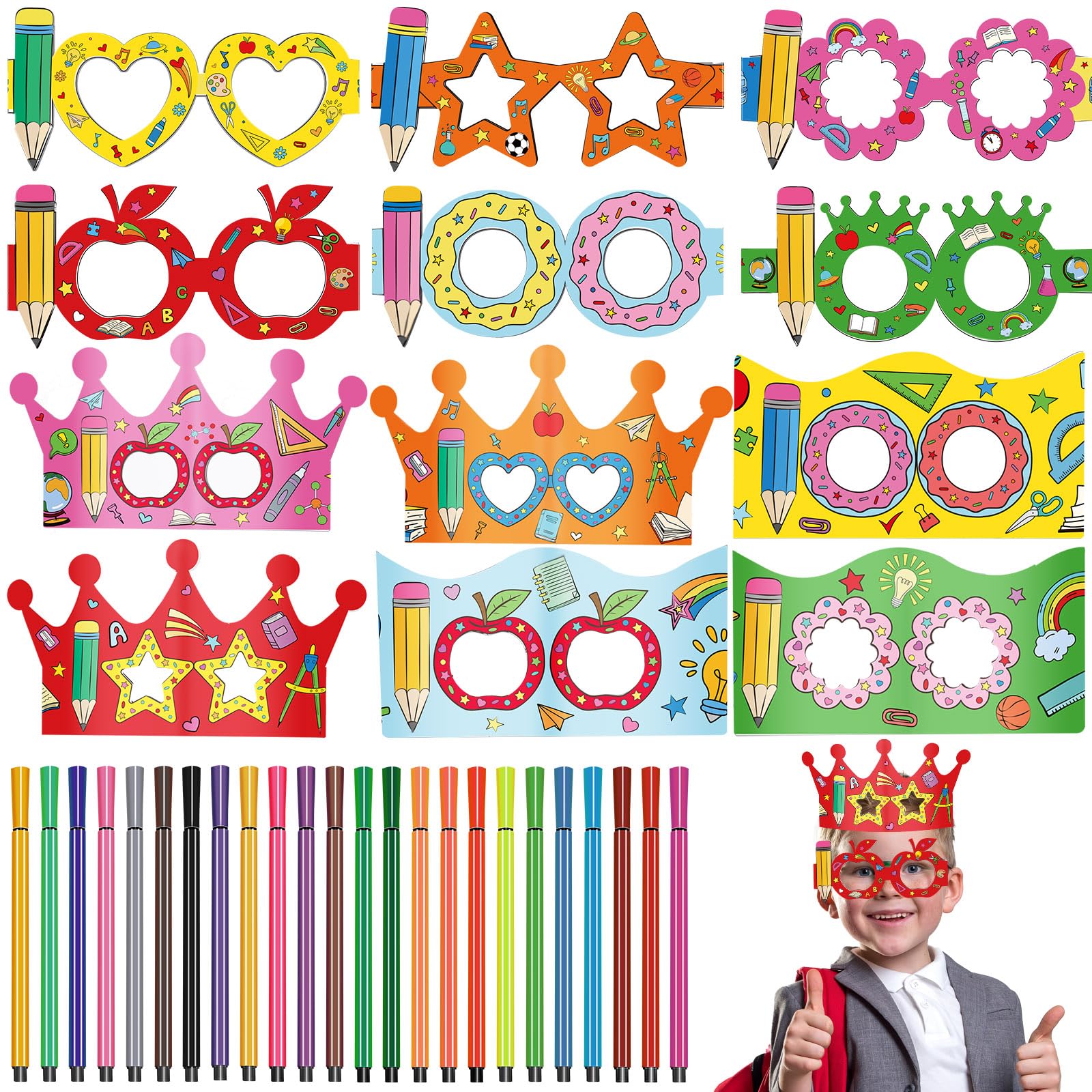 Faccito 96 Pcs 100th Day of School Crafts DIY Paper Crowns Glasses 100 ...