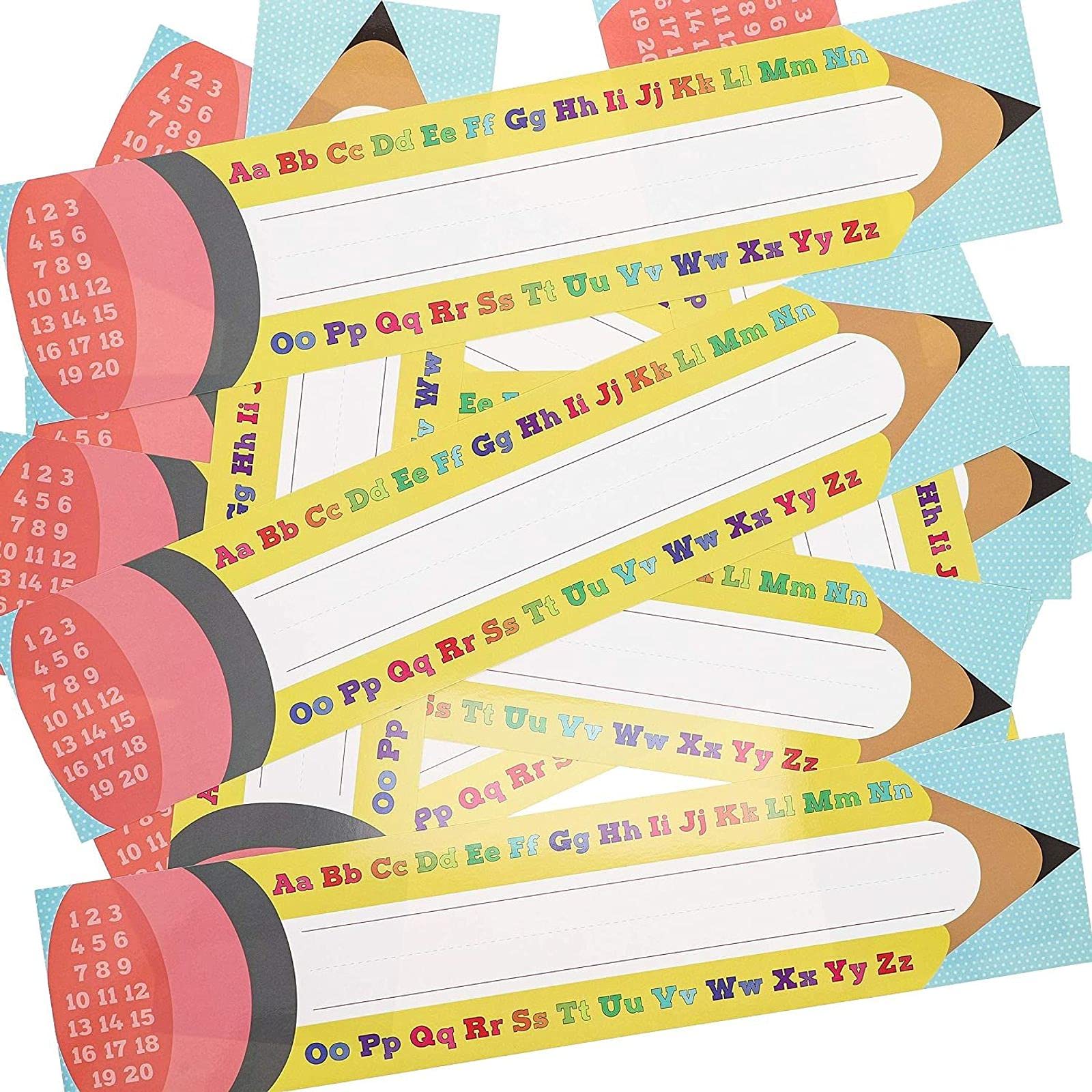 Desk Name Tags for School Classroom, Pencil Design (17.5 x 4 in, 50 ...