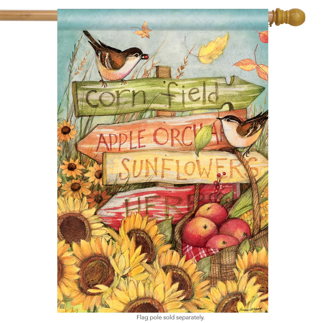 Amazon.com : Signs of Fall House Flag Sunflower Autumn Apples Birds ...