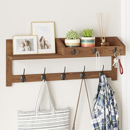 Amazon.com: AMBIRD Wall Hooks with Shelf, 26.57 Inch Entryway Wood Coat ...
