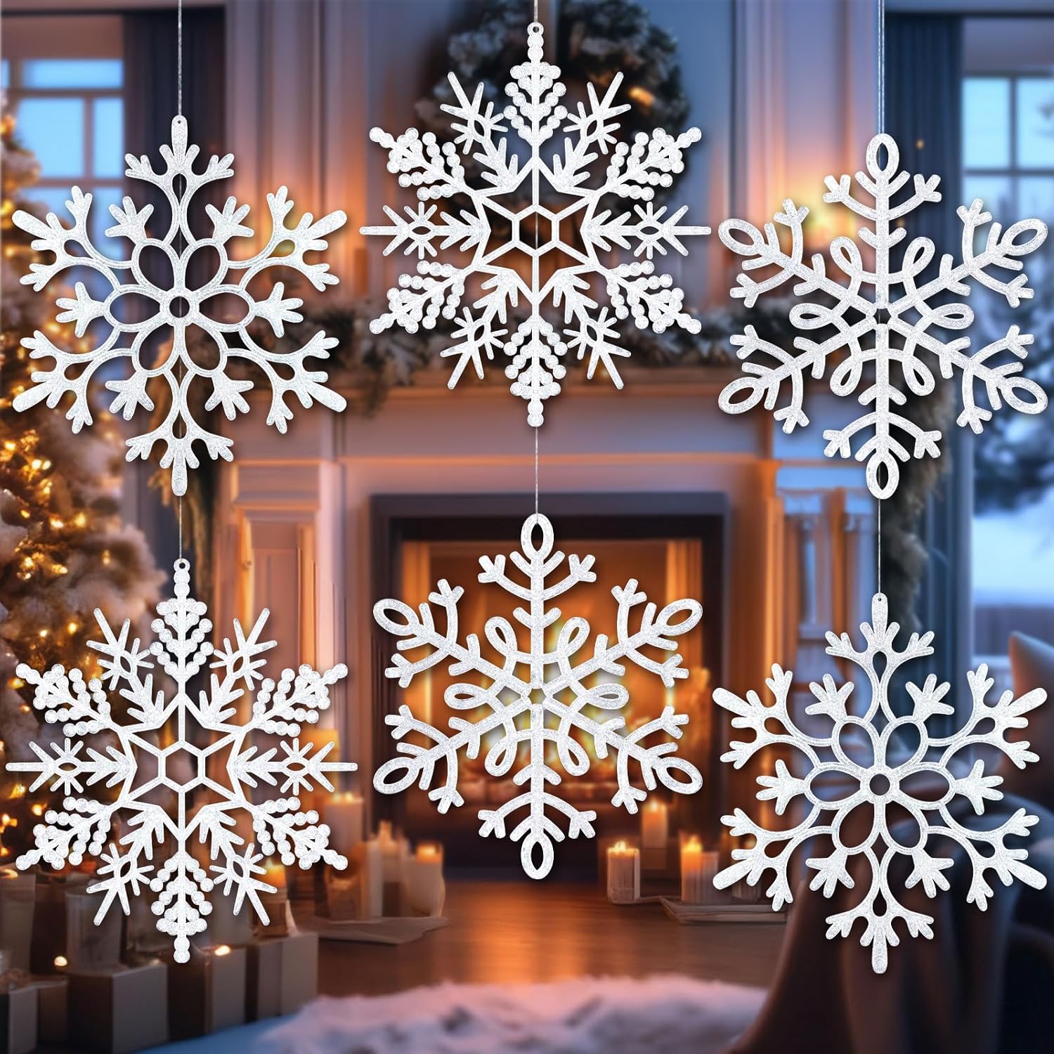 Amazon.com: 8Pcs Large White Snowflake Ornaments, 12''Big Plastic ...