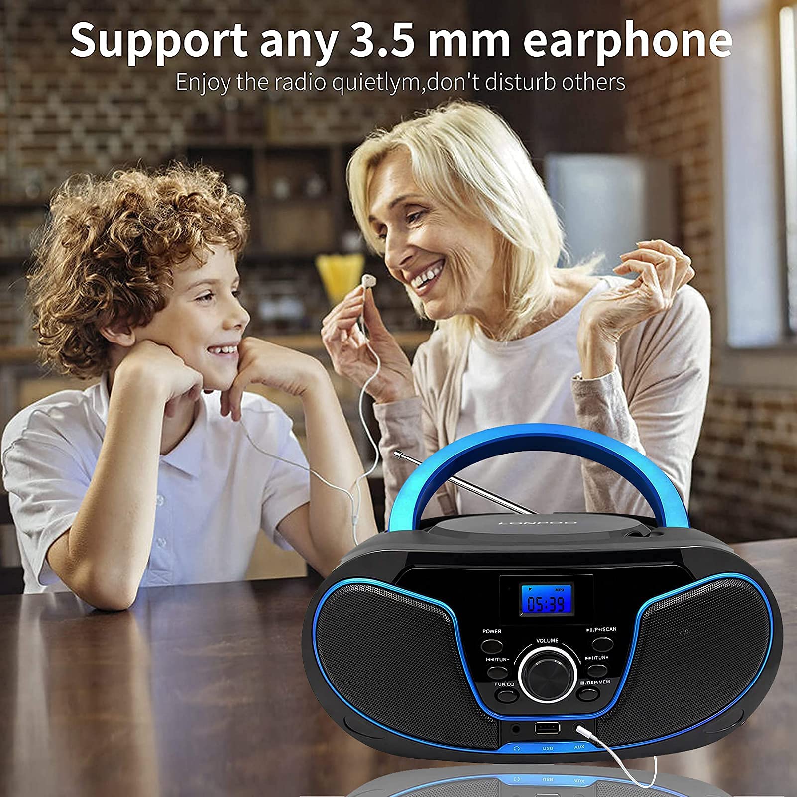 LONPOO Stereo CD Boombox Portable Bluetooth Digital Tuner FM Radio CD ...