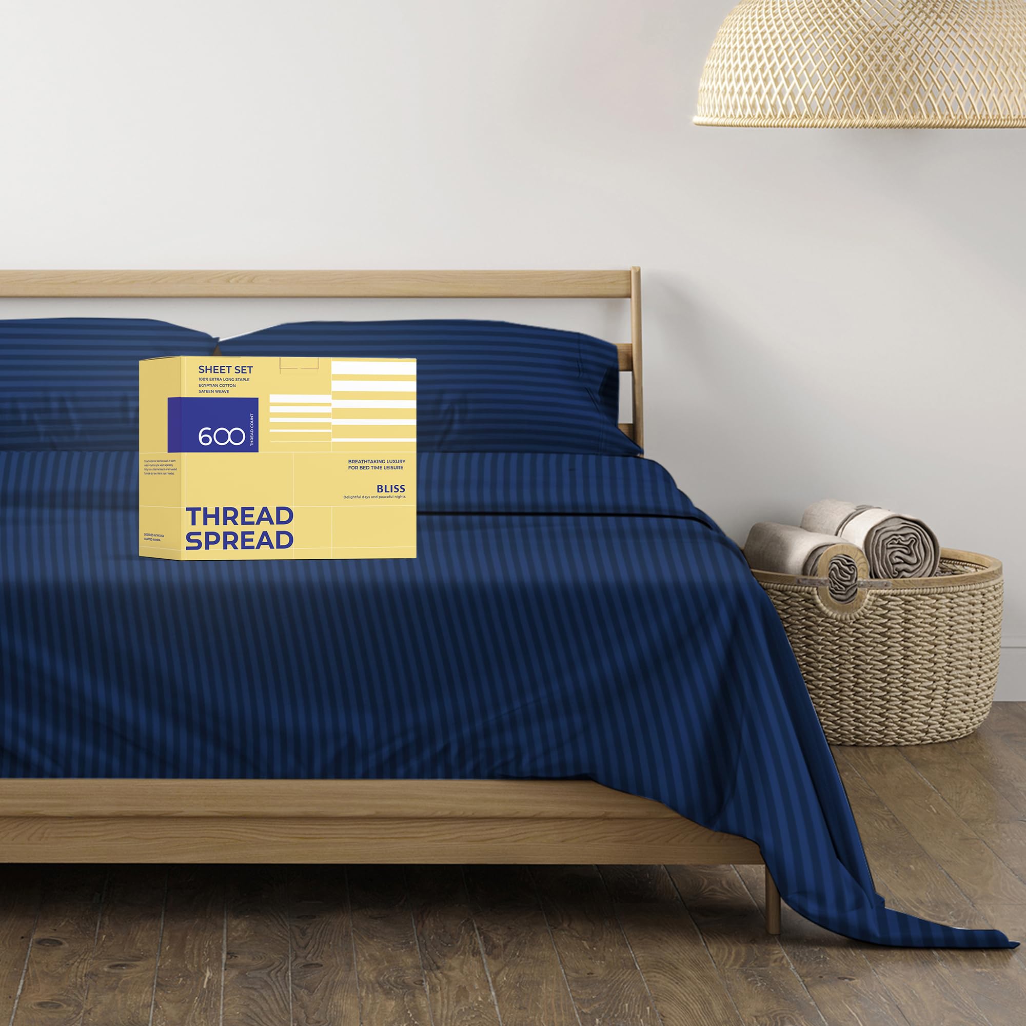 Amazon.com: THREAD SPREAD Luxury Egyptian Cotton Queen Stripe Sheet Set ...
