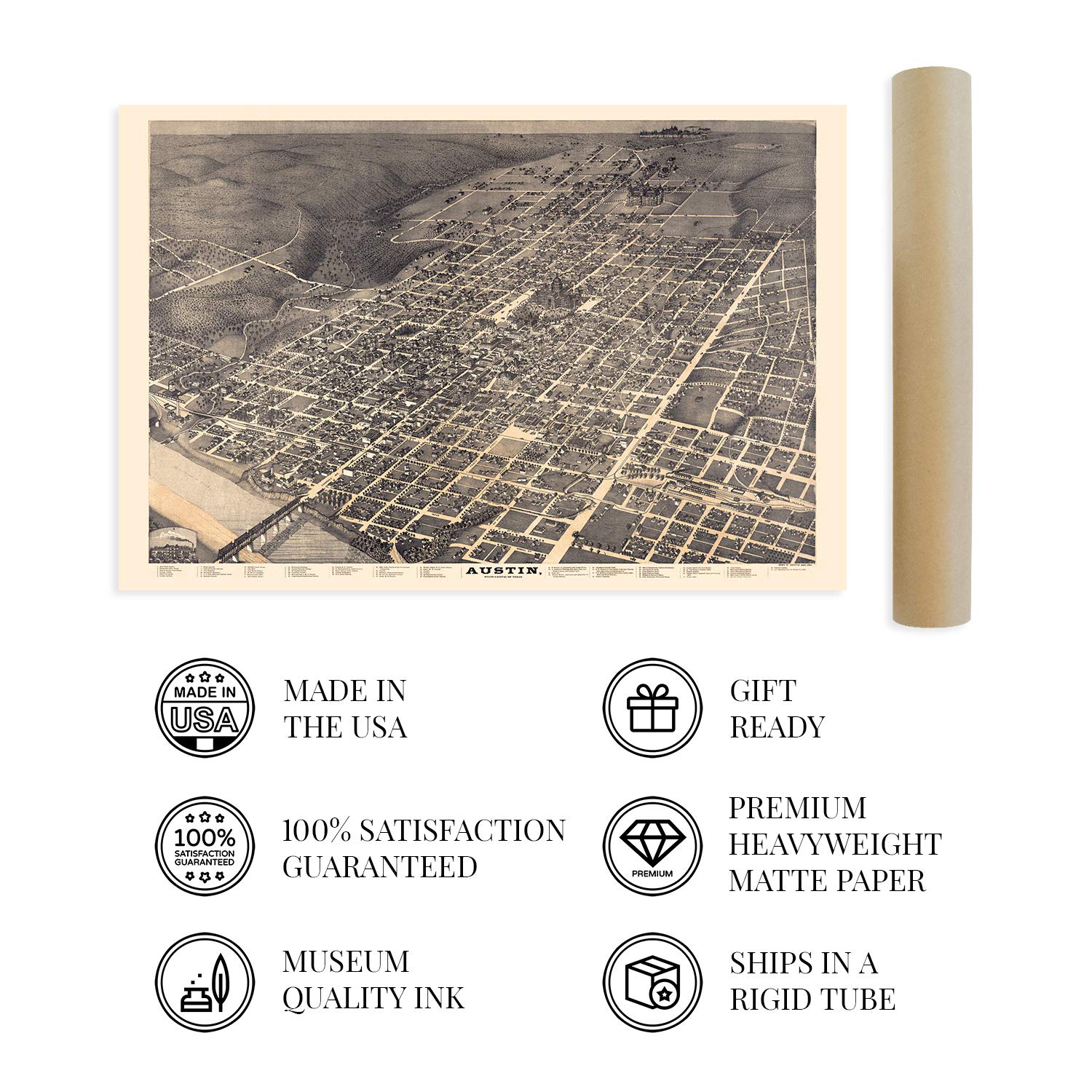 Snapklik.com : Vintage 1887 Austin Texas Map - 24x36 Inch Vintage ...
