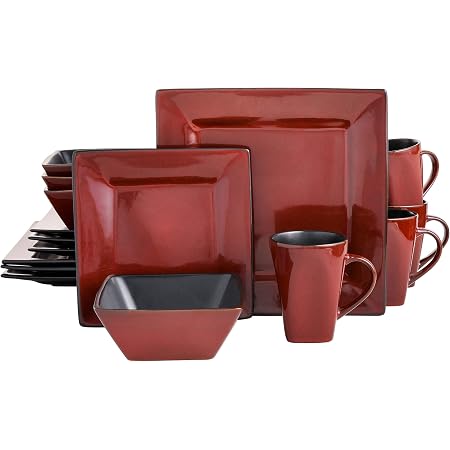 Amazon.com | Gibson Soho Lounge 16 Piece Dinnerware Set, Burgundy ...