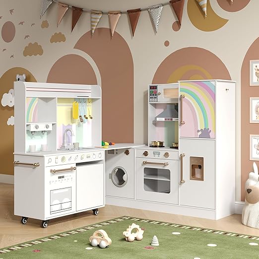Amazon.com: BVIUNTWO Large Play Kitchen Toy Set,Corner Rotatable Kids ...