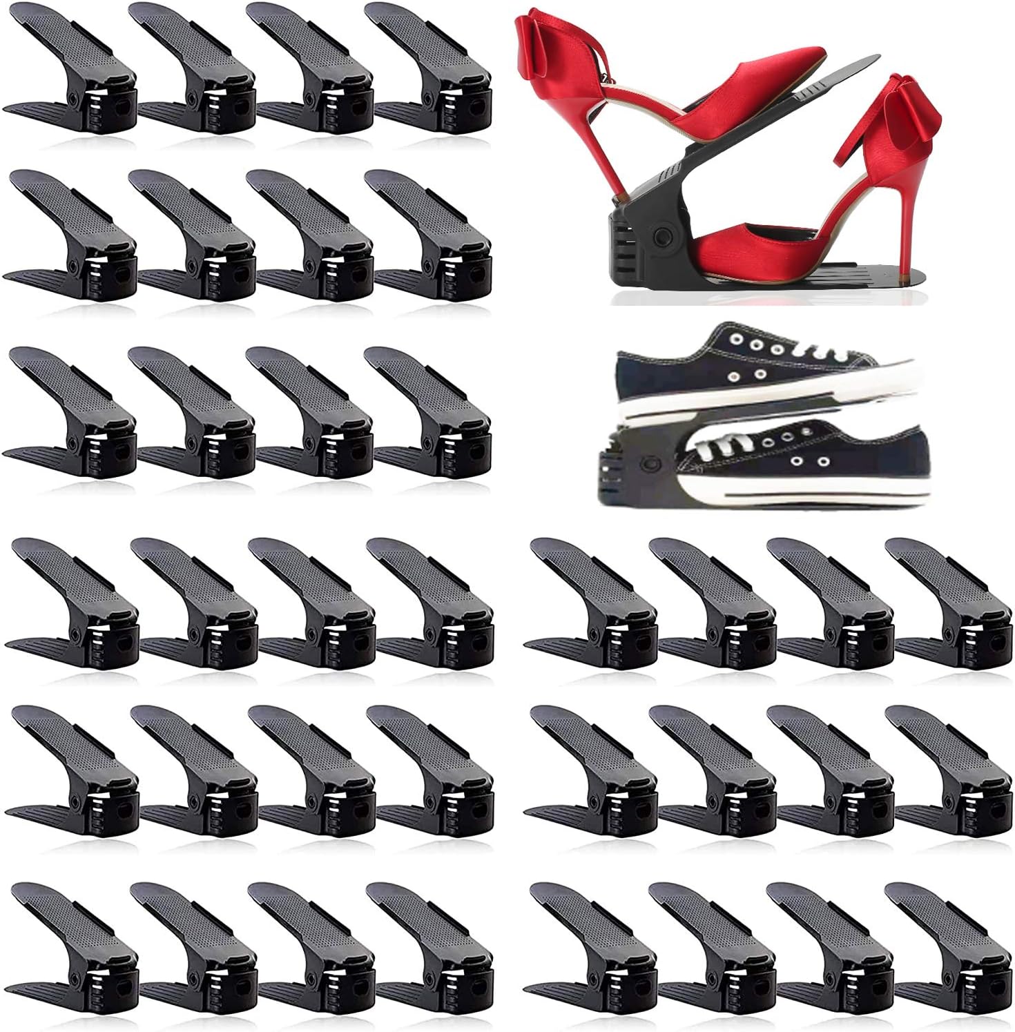 RISETEX Shoe Slots Organizer 36 Pack, Adjustable Double Layer Stack ...
