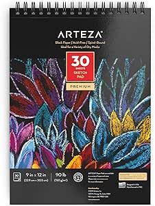 Amazon.com: ARTEZA Spiral Sketch Book 9x12 Black Art Paper Drawing Pad 30 Sheets Sketch Pads for ...