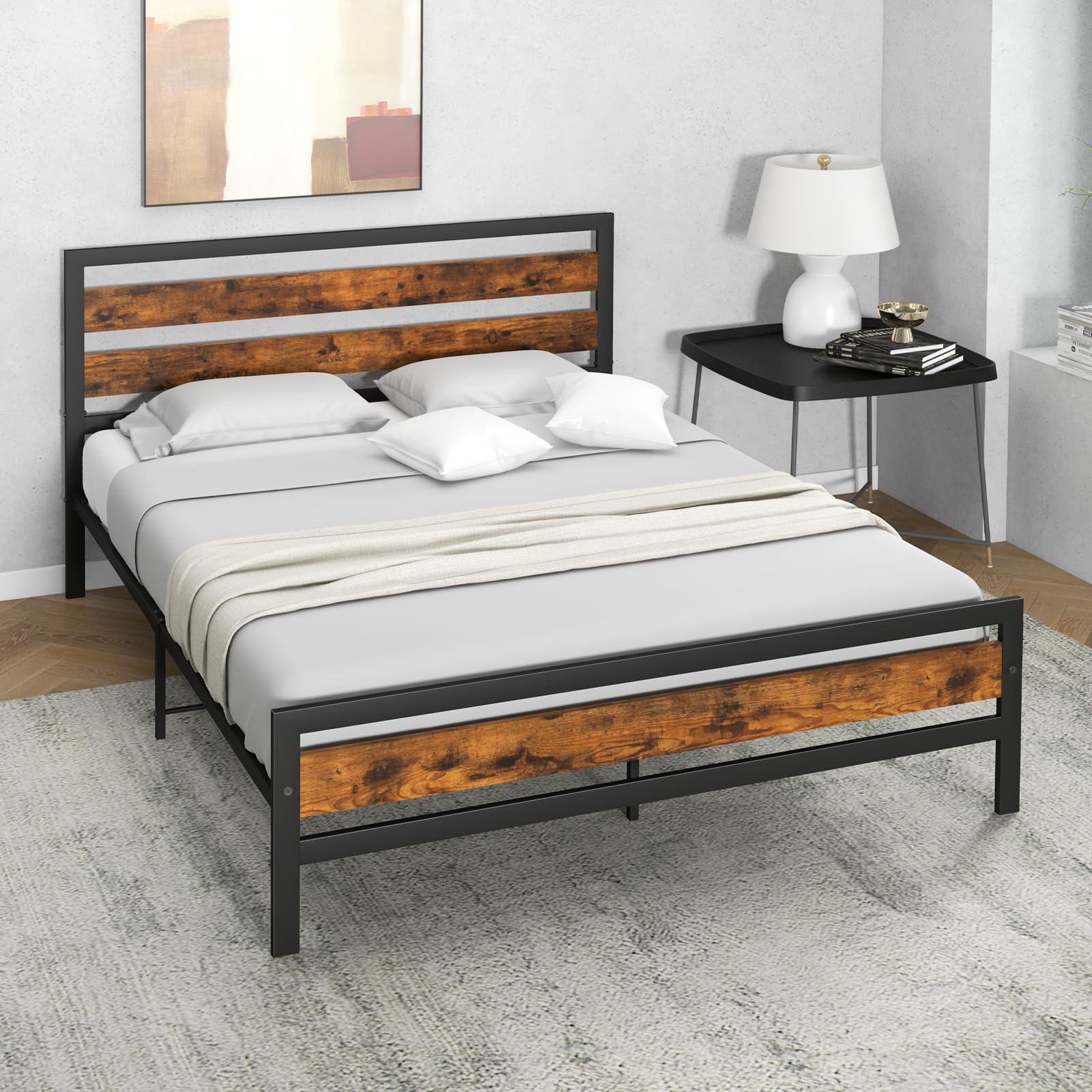 RELAX4LIFE 4FT6/5FT Platform Bed Frame, Double/King Metal Mattress ...