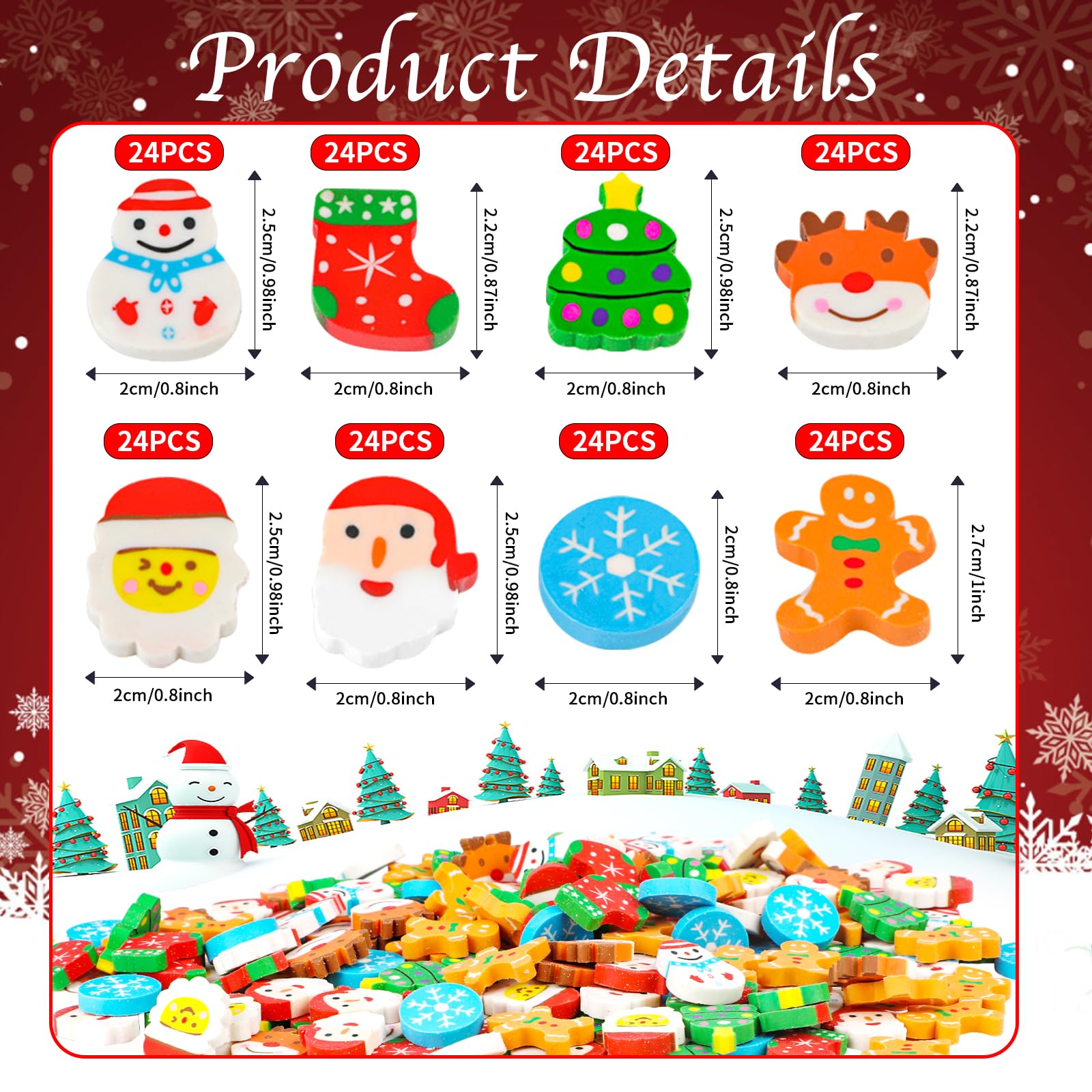 Snapklik.com : 192pcs Christmas Erasers For Kids,Large Xmas Erasers ...