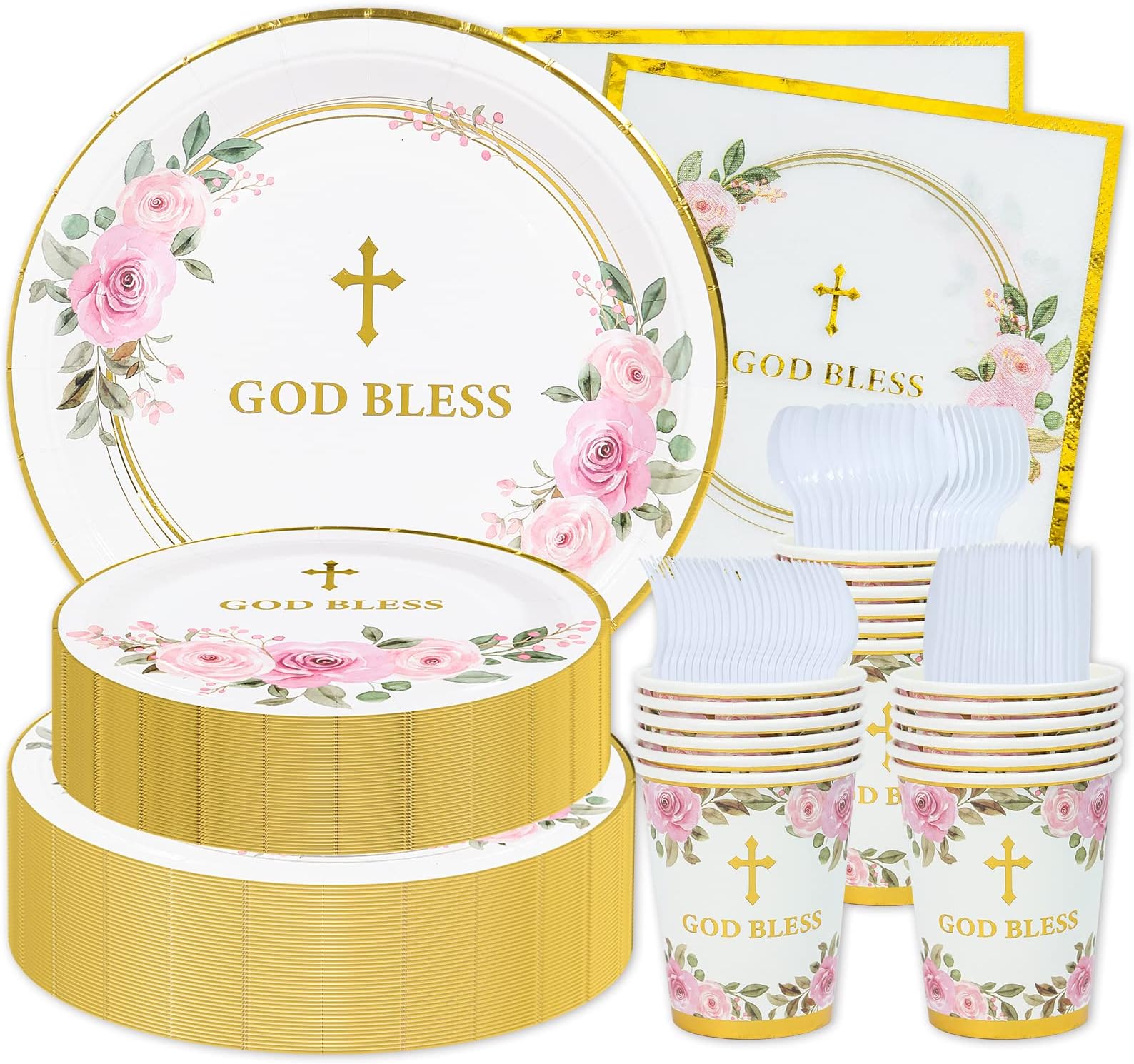 Amazon.com: Hombae Baptism Supplies Tableware Set, Pink Baptism ...