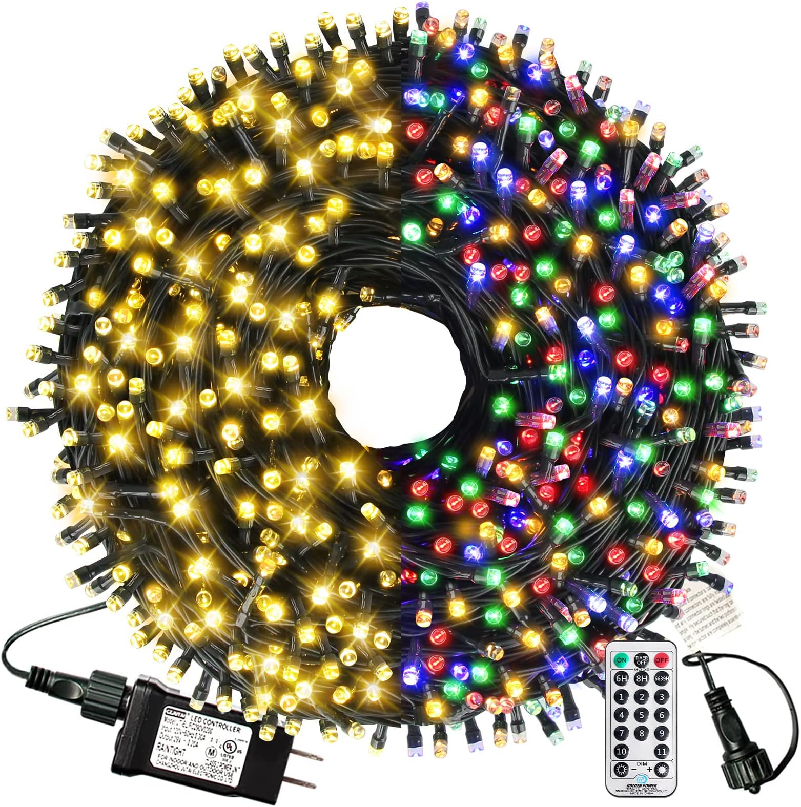XTF2015 165ft 500 LED Christmas Lights Outdoor, 3-in-1 Color Changing ...