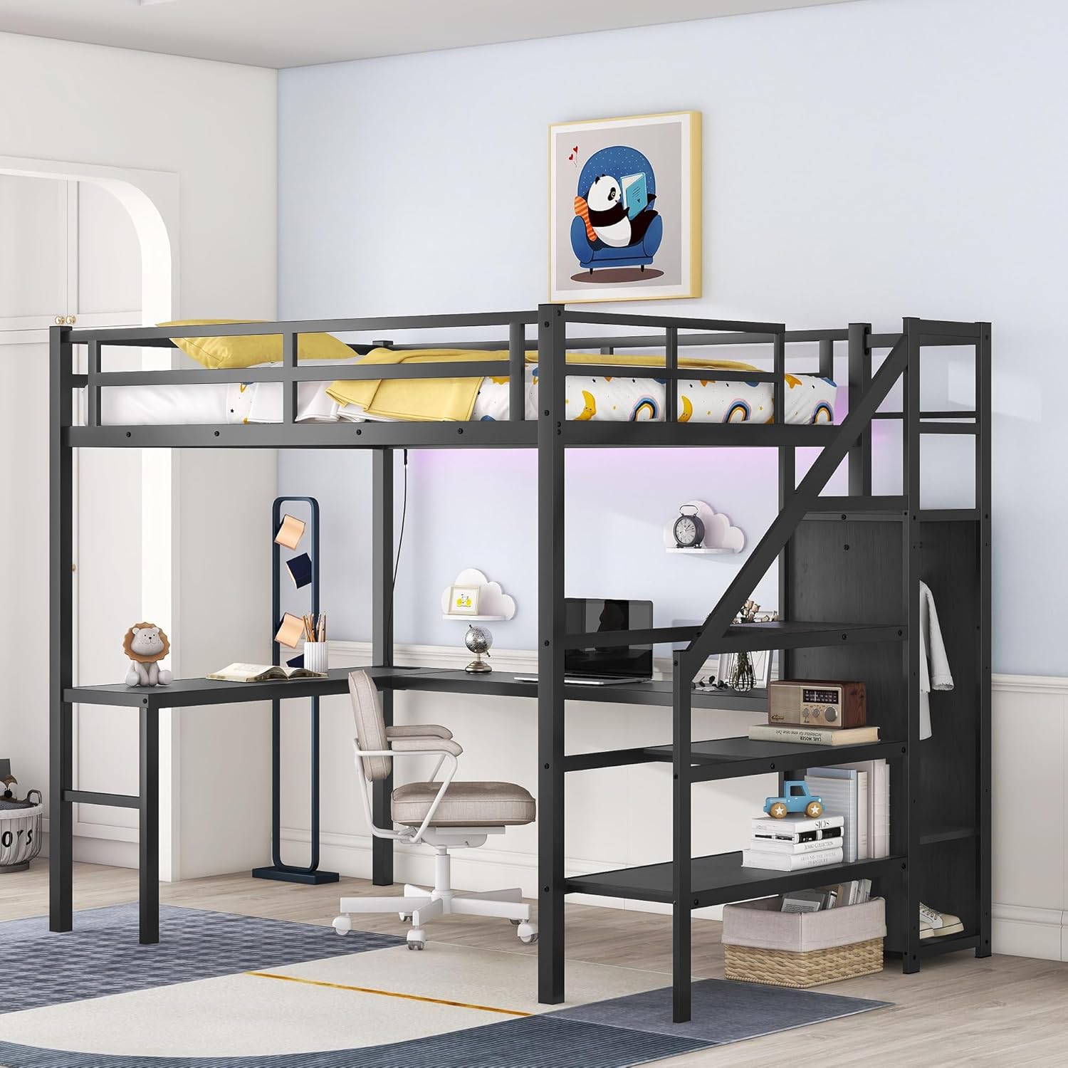 Amazon.com: Sunhilda Full Size Loft Bed with L-Shaped Desk and USB ...
