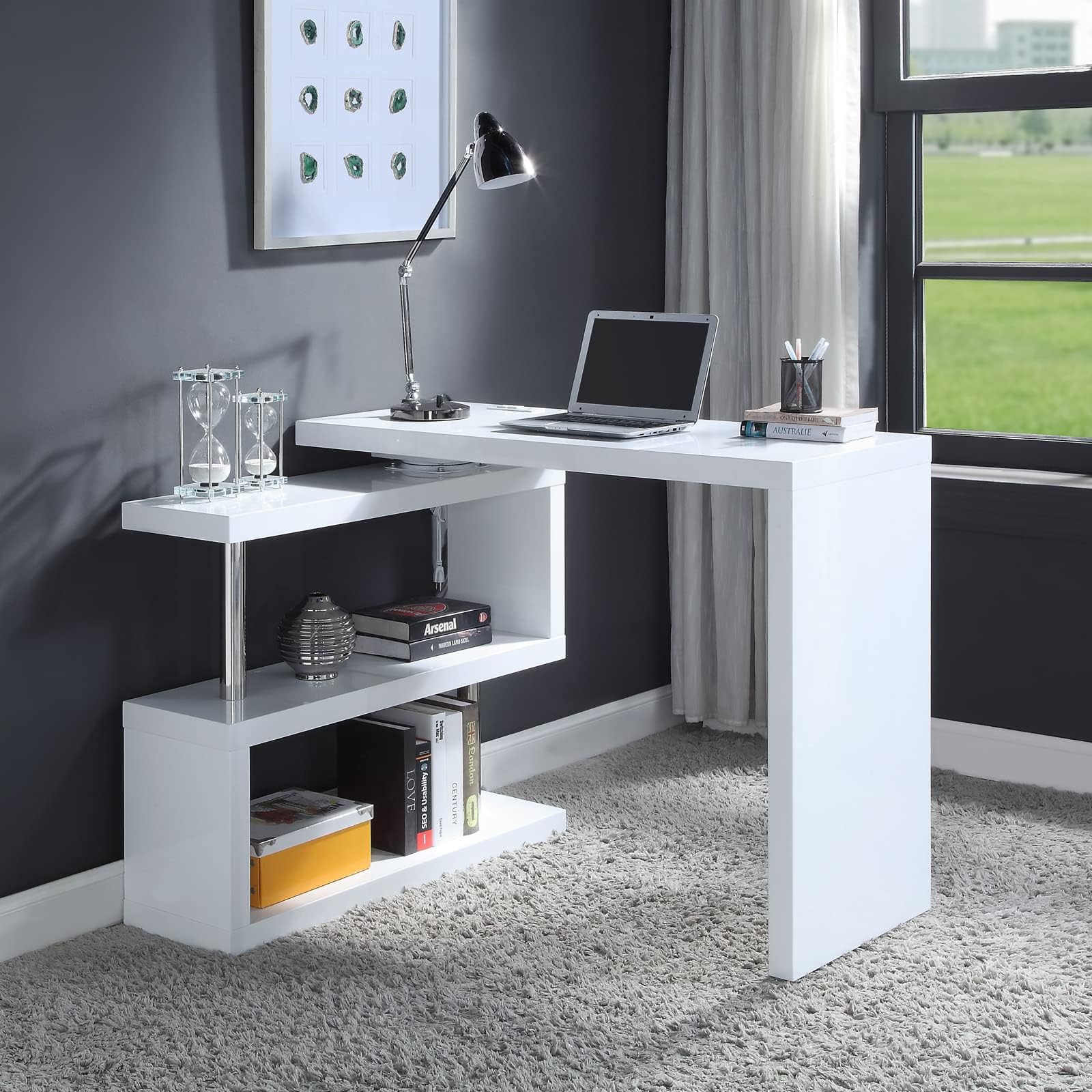 Amazon.com: Acme 47'' 360° Rotating White Home Office Desks, Modern ...