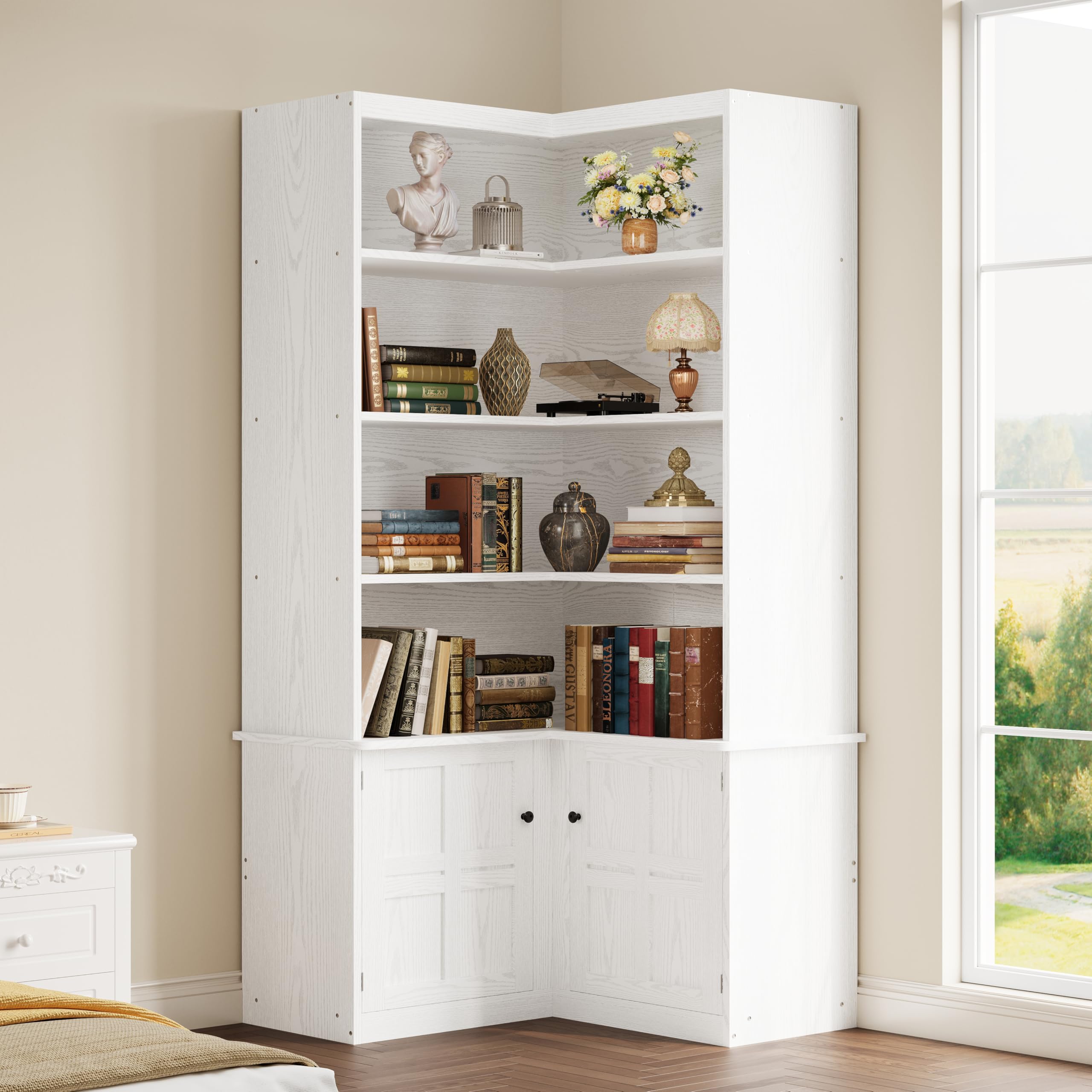 Amazon.com: IRONCK Corner Bookshelf with Doors, 6 Tier Bookcase with ...