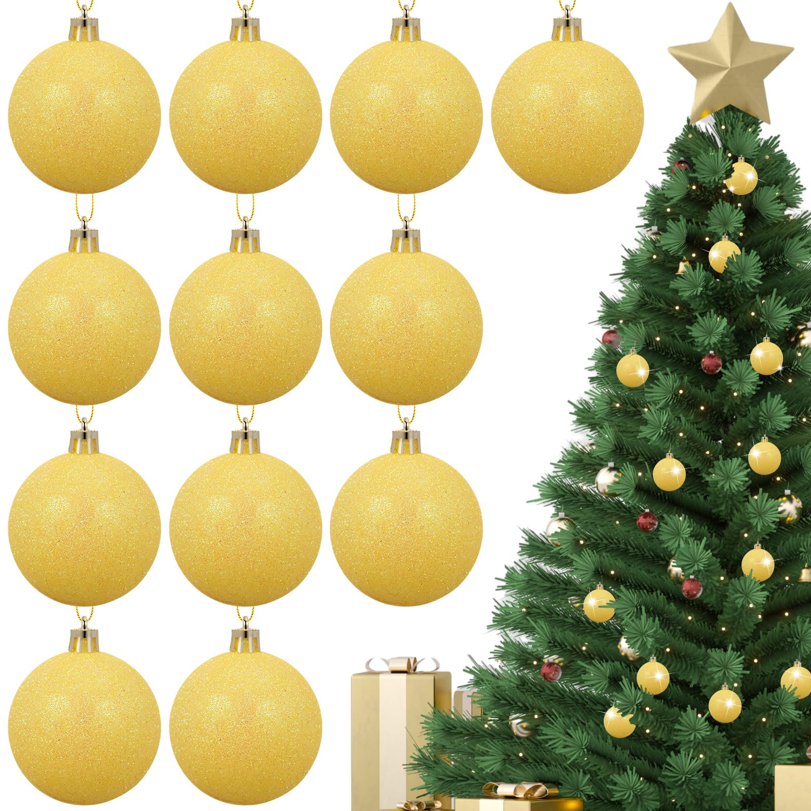 Amazon.com: 12 Pcs 2.4 inches Yellow Christmas Ball Christmas Tree ...