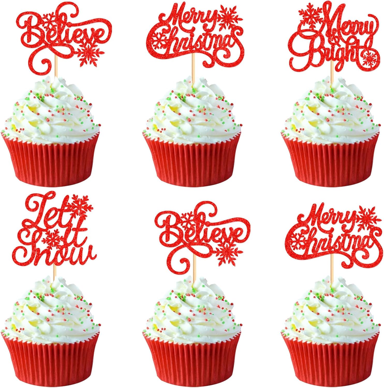 Amazon.com: Keaziu 24 Pack Merry Christmas Cupcake Toppers Red ...