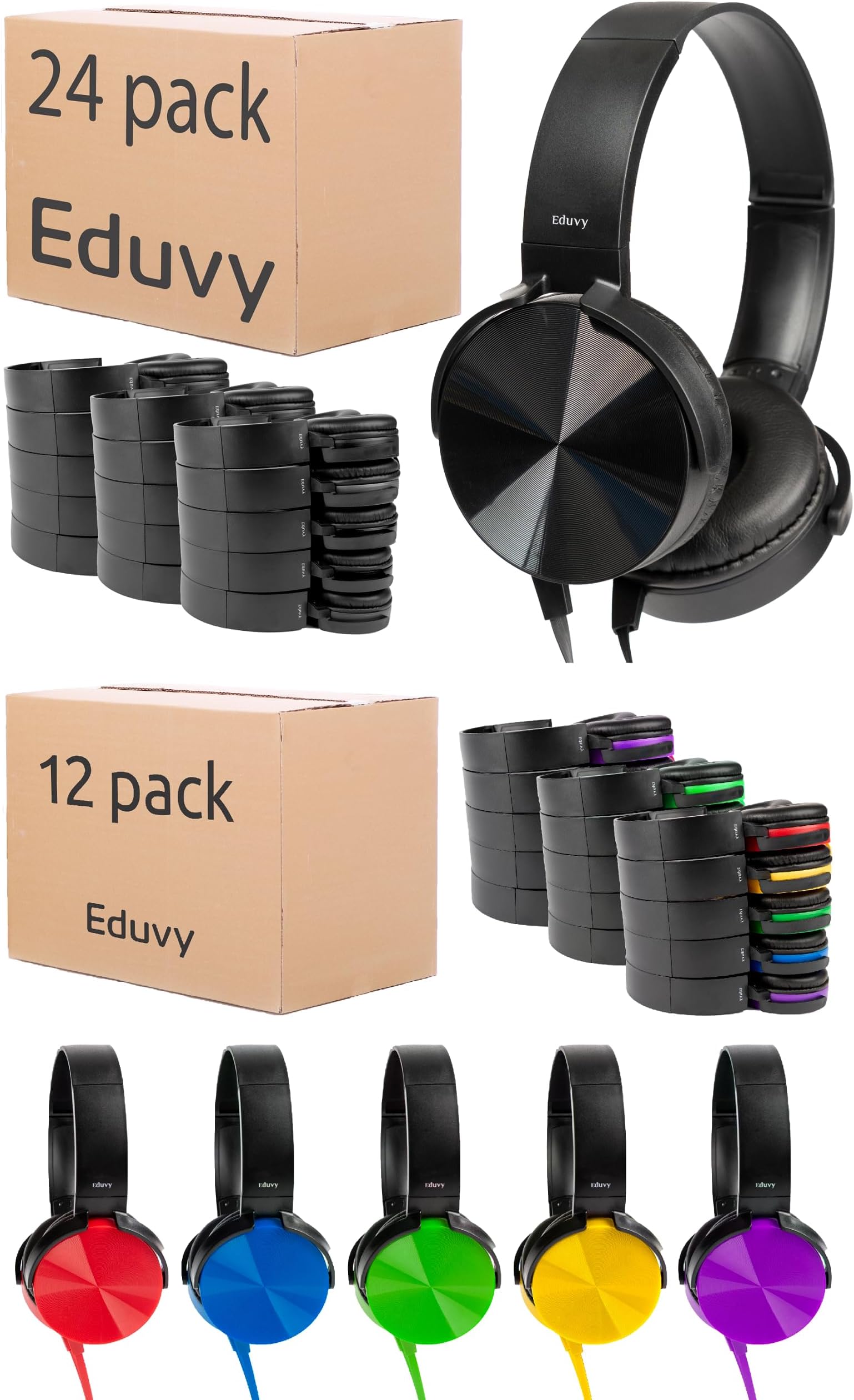 Amazon.com: Eduvy 36 Pack Bundle Bulk Headphones for Classroom, Wired ...