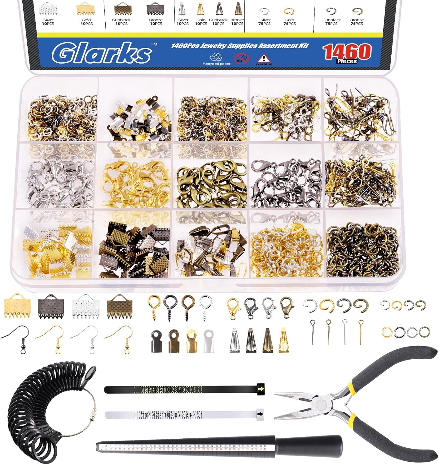 Amazon.com: Glarks 1465Pcs Jewelry Making Kit, Jewelry Making Supplies ...