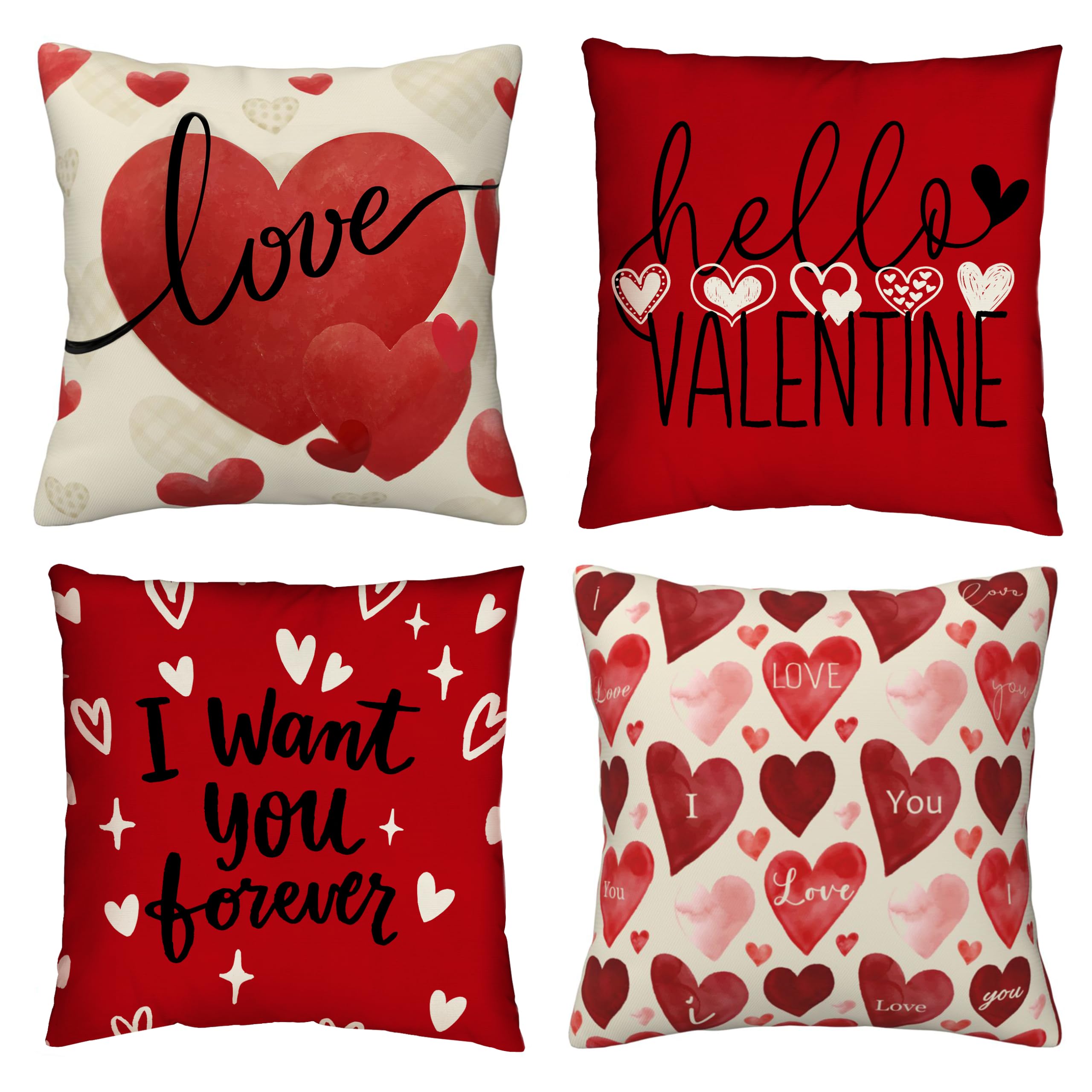 Amazon.com: Valentines Day Pillow Covers 18x18 Inches Set of 4 - Red ...