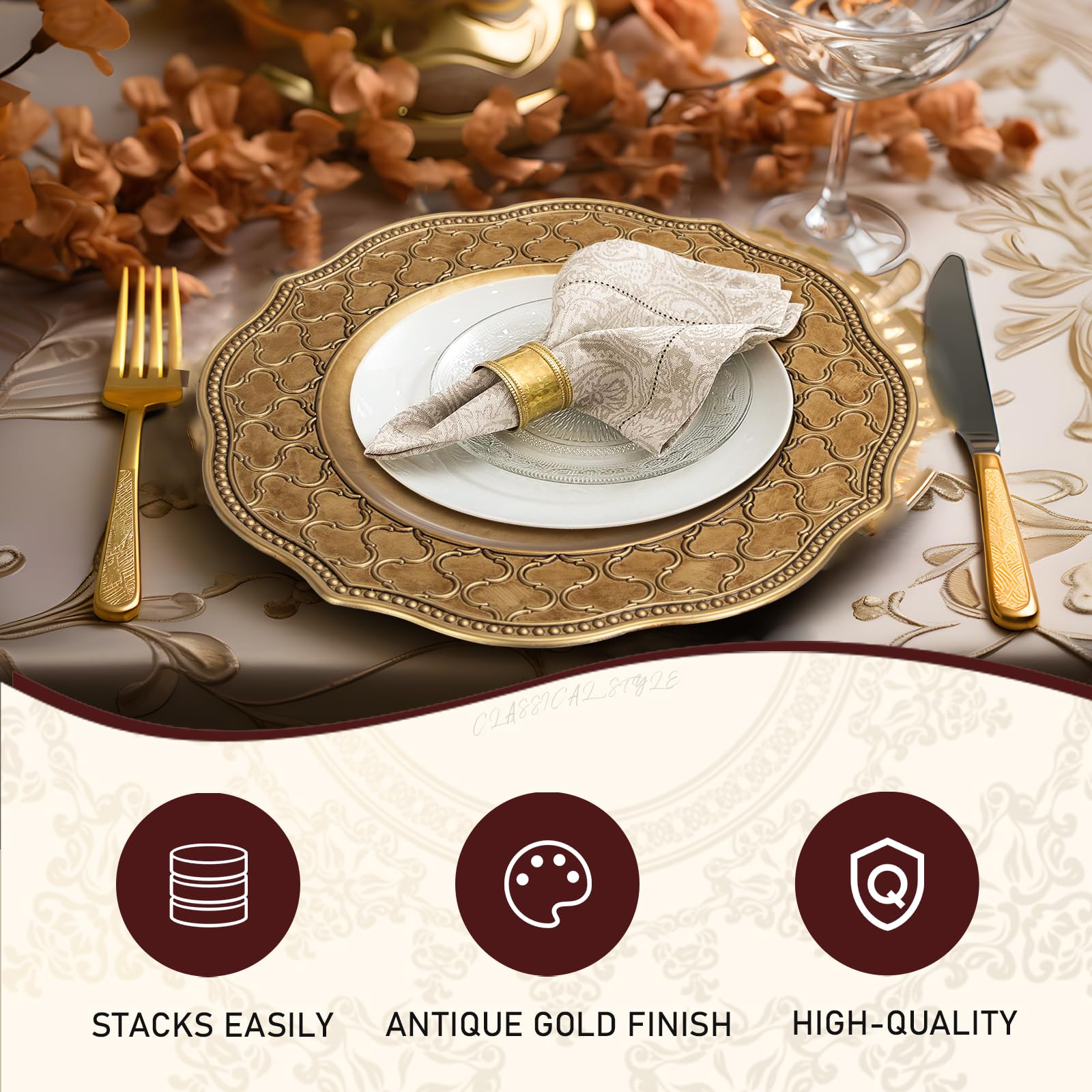 Snapklik.com : Antique Gold Moroccan Charger Plates, 13" Plastic Plate ...