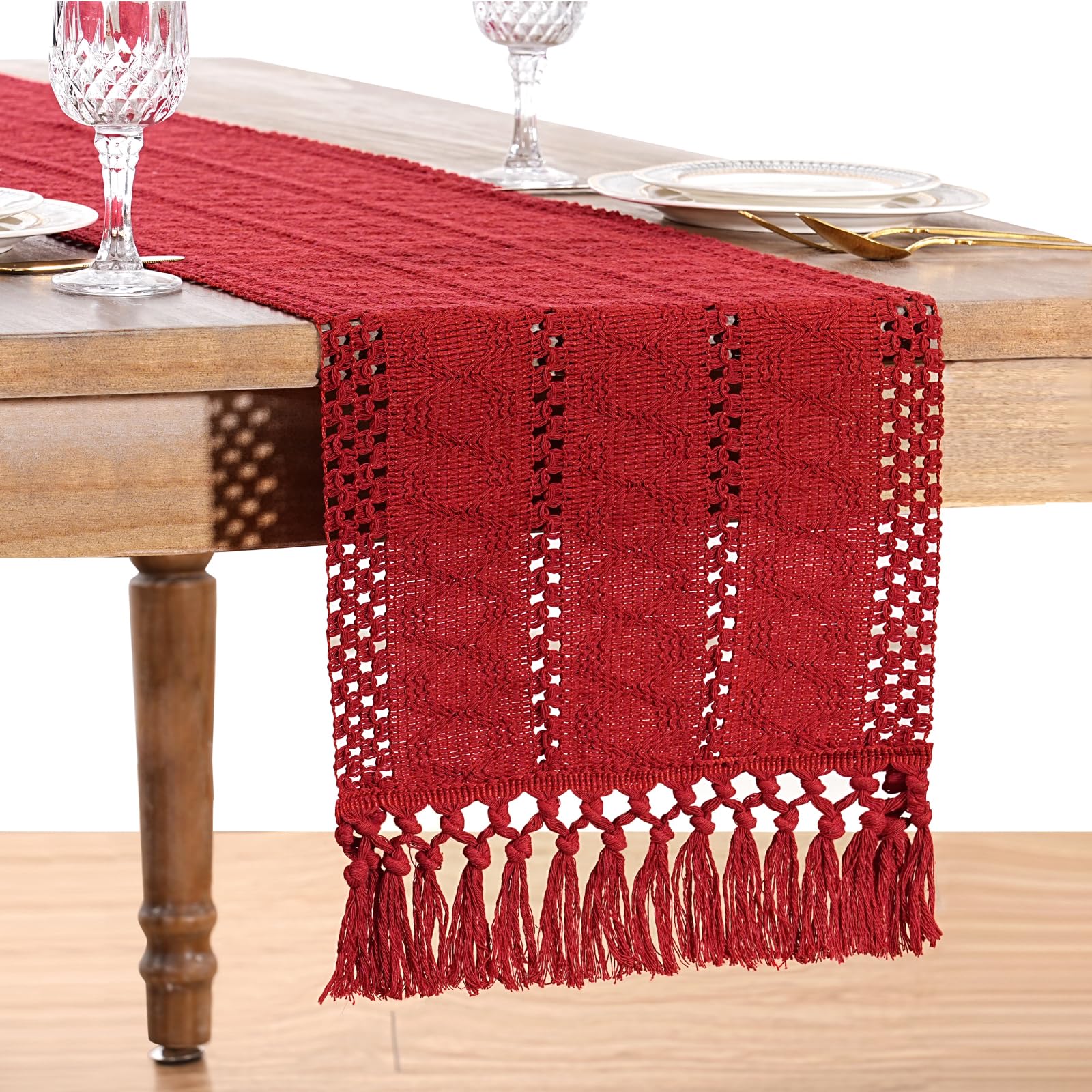 Amazon.com: B-COOL Boho Table Runner Christmas Decor: Red Macrame ...
