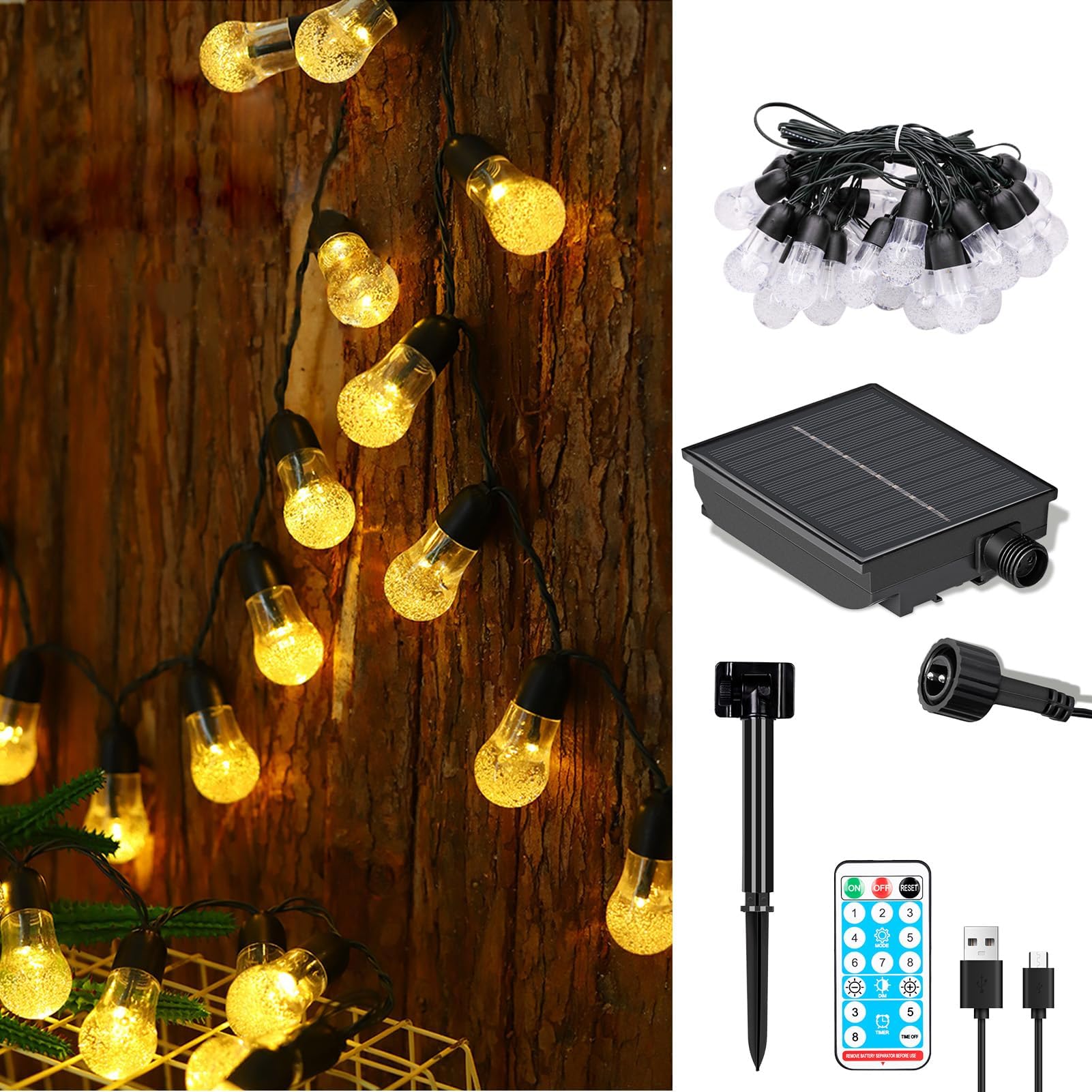 ASFSKY Solar String Lights for Outside Waterproof, 30LED Hanging Lights ...