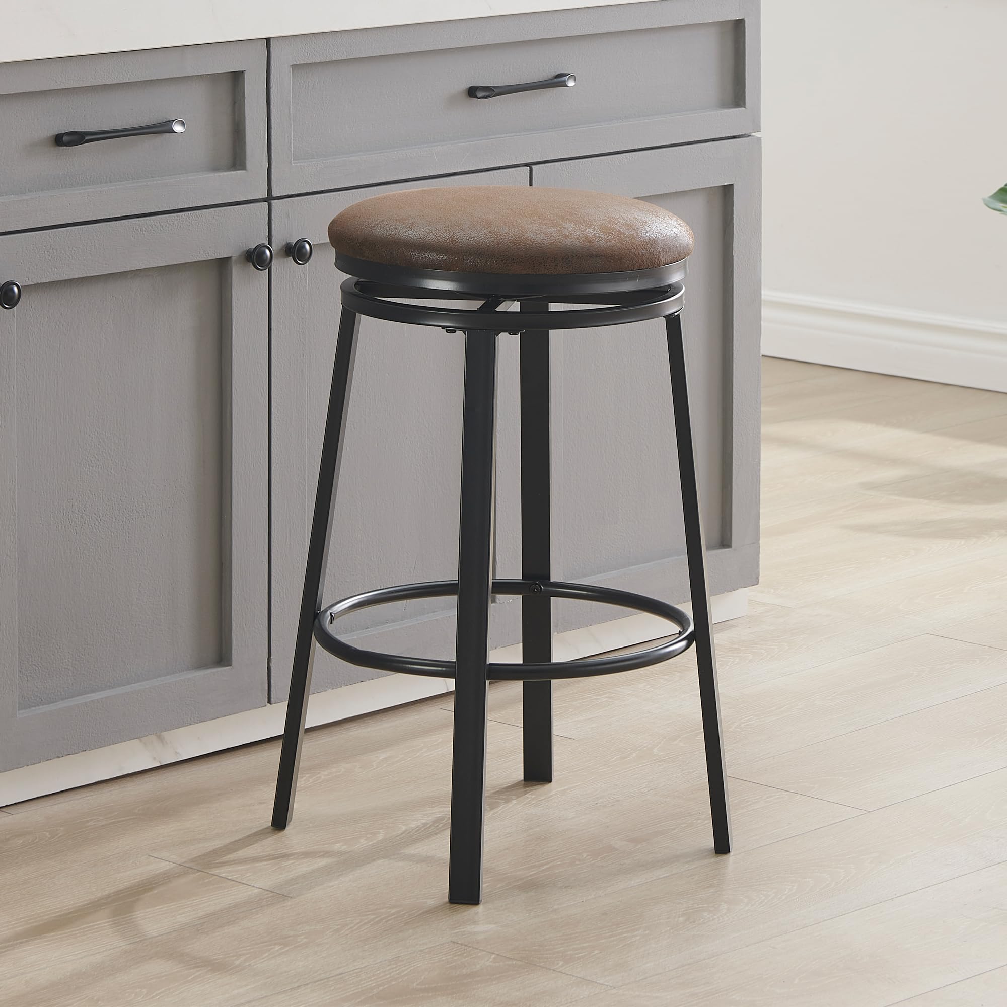 LIFUSTTG Modern Bar Stools, Padded Swivel Faux Leather Kitchen Bar ...