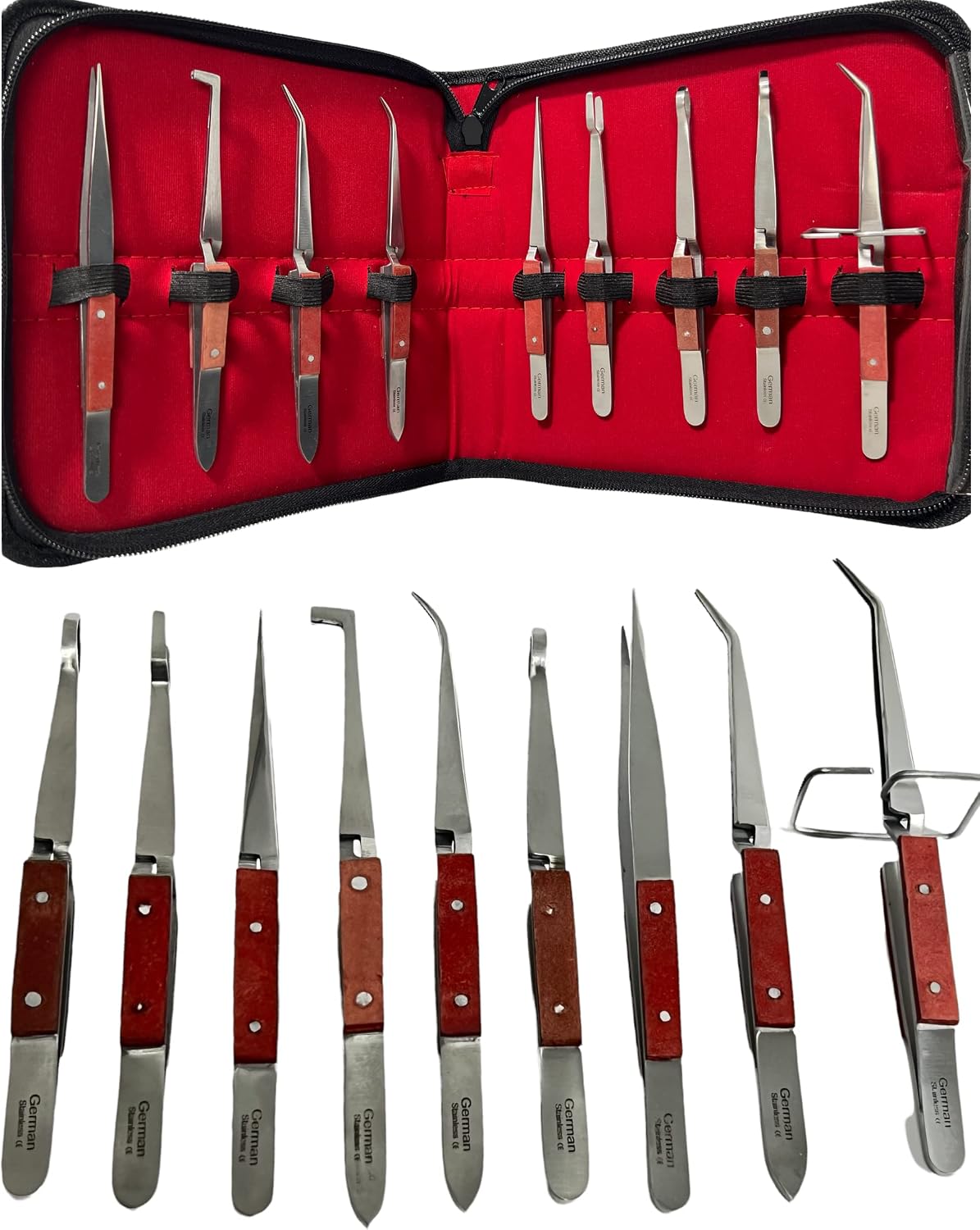 Amazon.com: PREMIUM GERMAN SET OF 9 TWEEZERS FIBER GRIP CROSS LOCKING ...