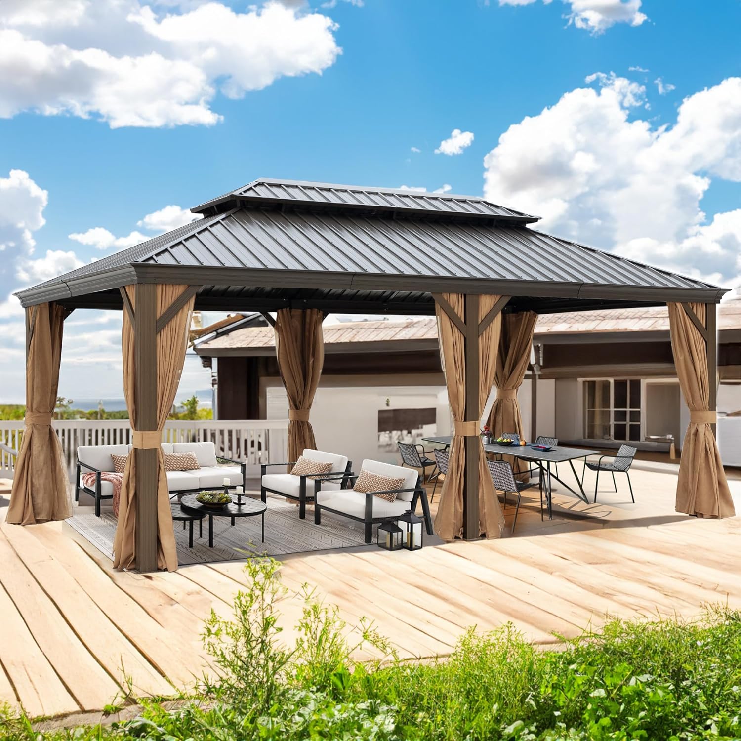 Amazon.com : NOBLEMOOD 12' x 20' Outdoor Hardtop Gazebo with Curtain ...