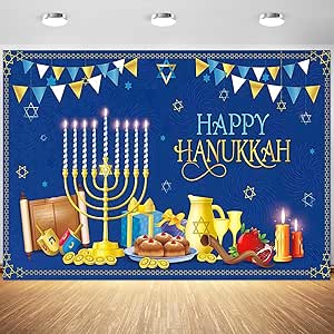Amazon.com : 6x4ft Happy Hanukkah Backdrop Candlestick Dessert Gold ...