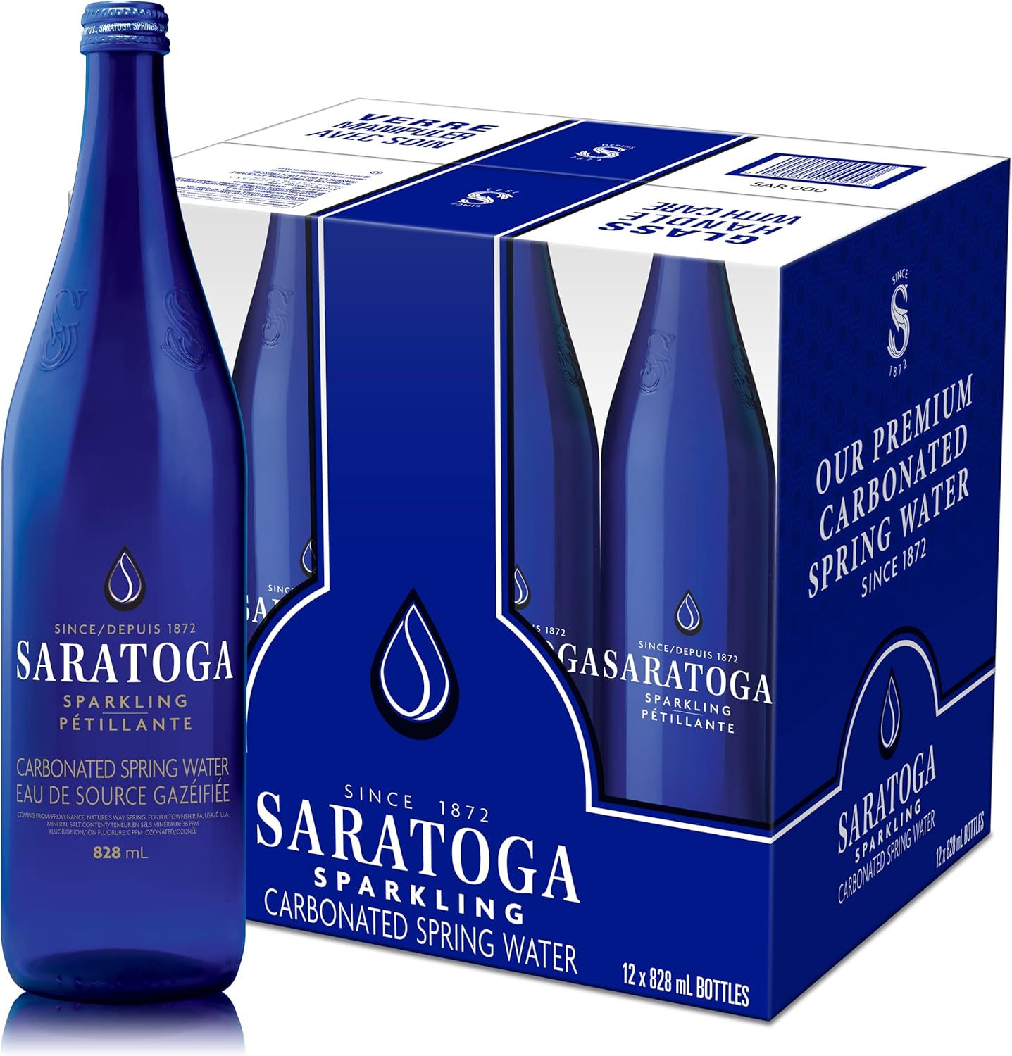 Saratoga Sparkling Spring Water - 828 mL. (Carbonated, Pack of 12 ...