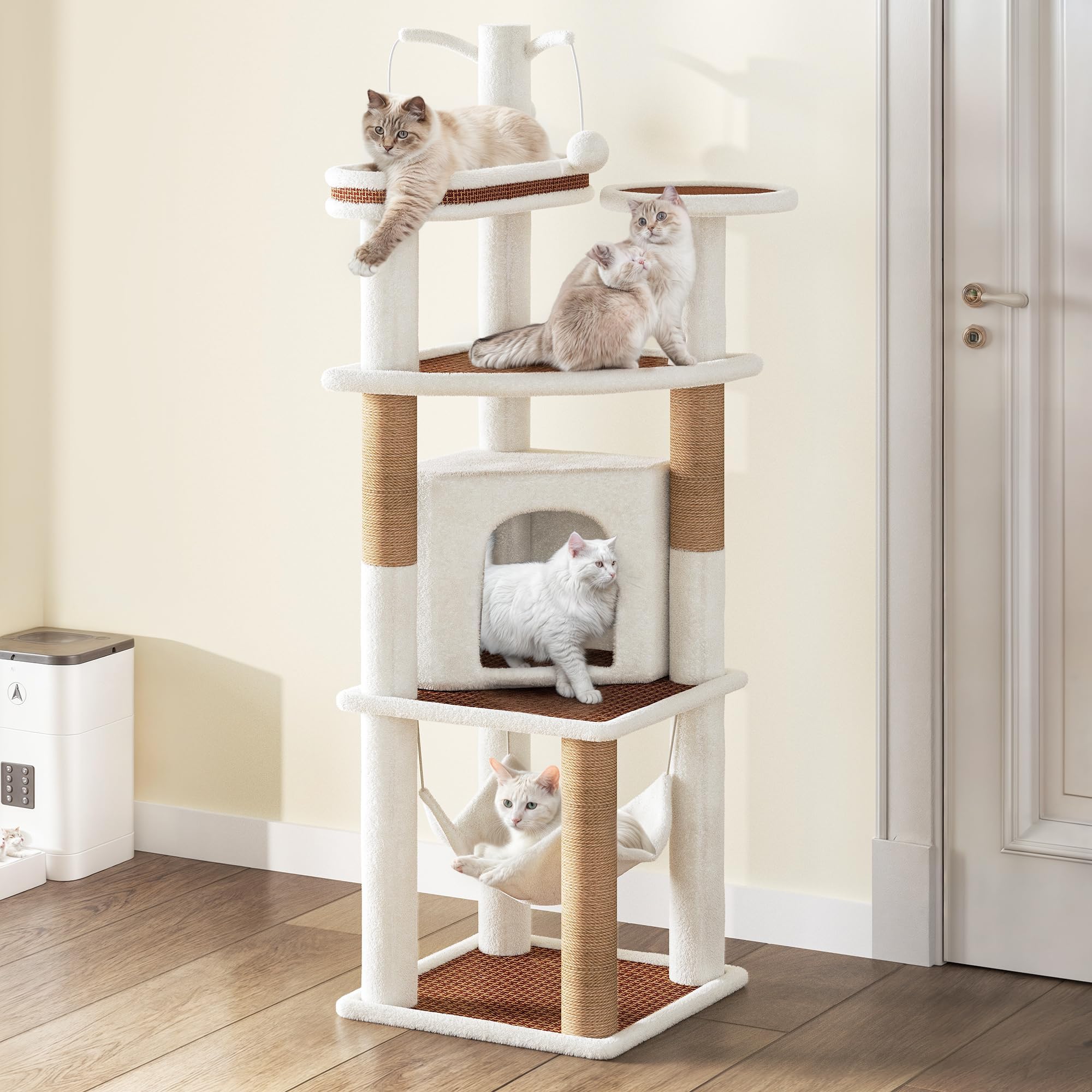 YITAHOME Cat Tree, 155 cm Rattan Cats Tower with Cool Feeling Woven ...