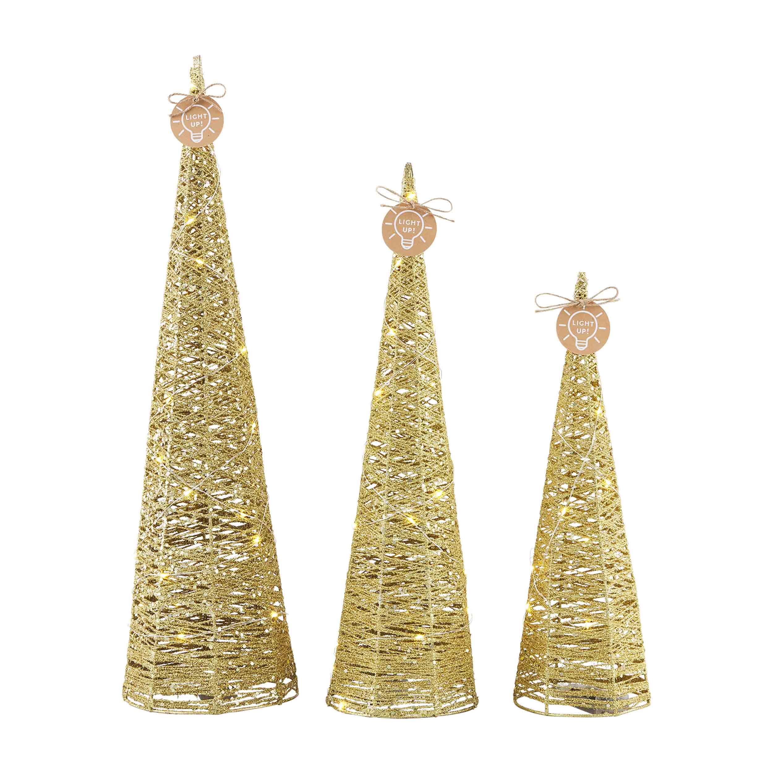 Mud Pie Gold Light Up Glitter Cones, 23 1/2" x 6 1/4" Dia