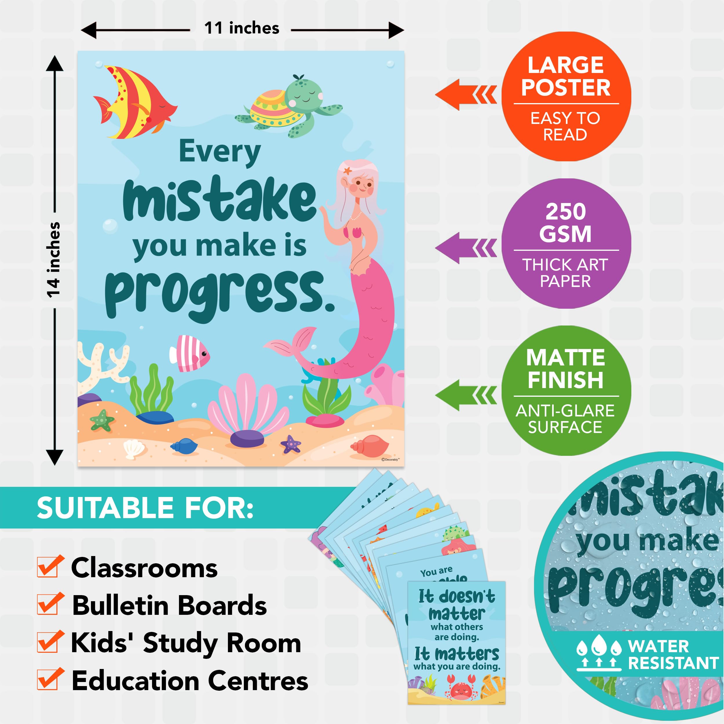 Snapklik.com : Decorably 15 Classroom Ocean Theme Posters Set 11x14in ...