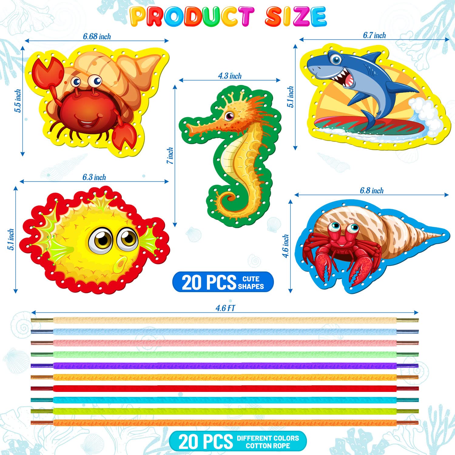 Snapklik.com : ZAUGONTW 20 Pieces Kids Lacing Cards, Sea Animals Sewing ...