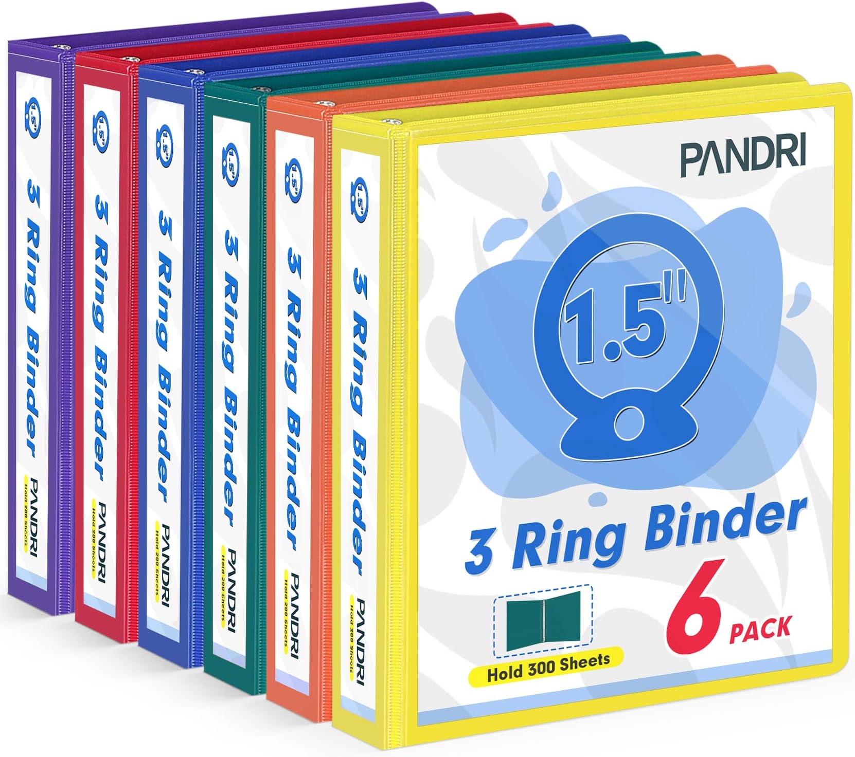 Amazon.com : 3 Ring Binder 1.5 Inch, PANDRI 6 Pack 1.5-Inch Binder Fits ...