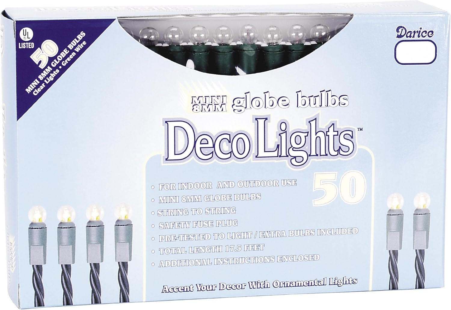 Amazon.com: Darice LT505-1 Clear 50-Mini Globe Light Set with Green ...