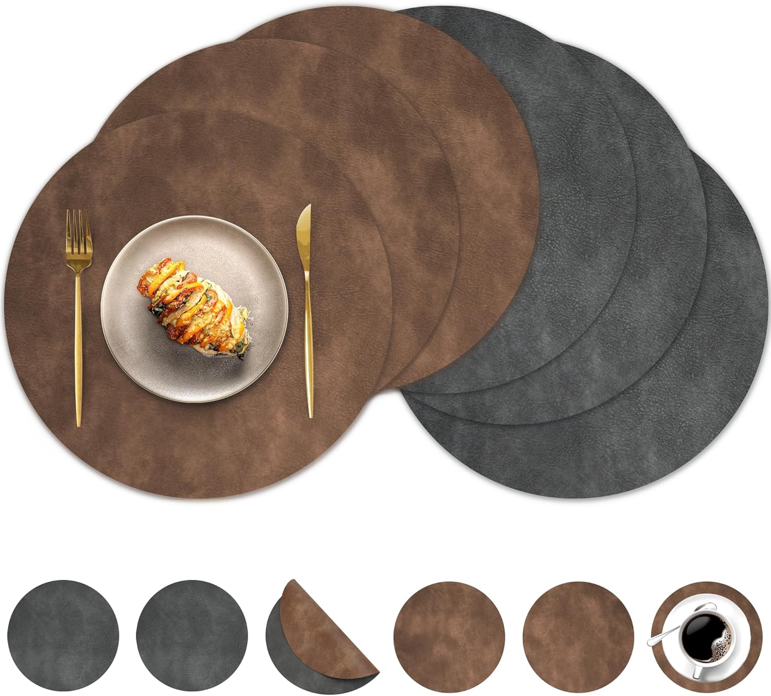 Amazon.com: Pixieora Round Placemats and Coasters Set of 6, Washable ...
