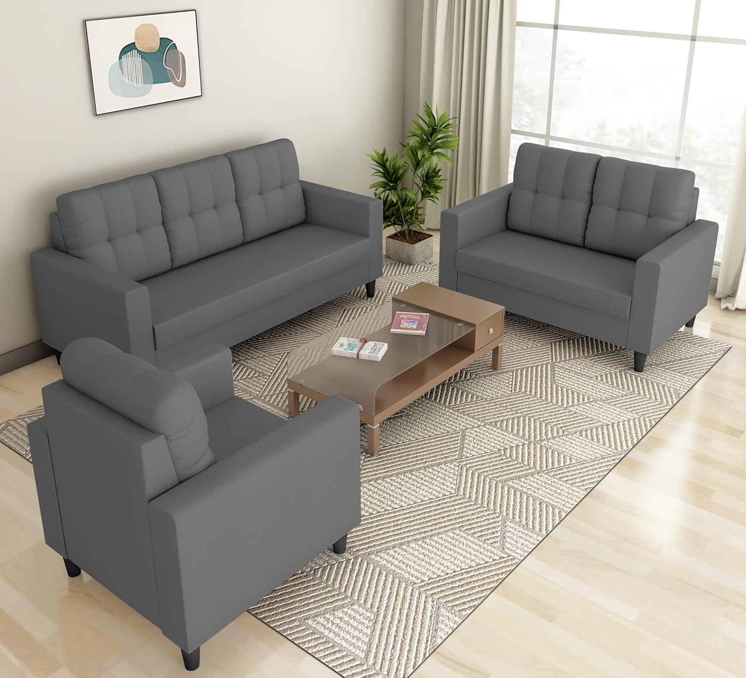 Sofa Architect Wood Darcy 3+2+1 6 Seater Sofa Set (Grey) : Amazon.in ...