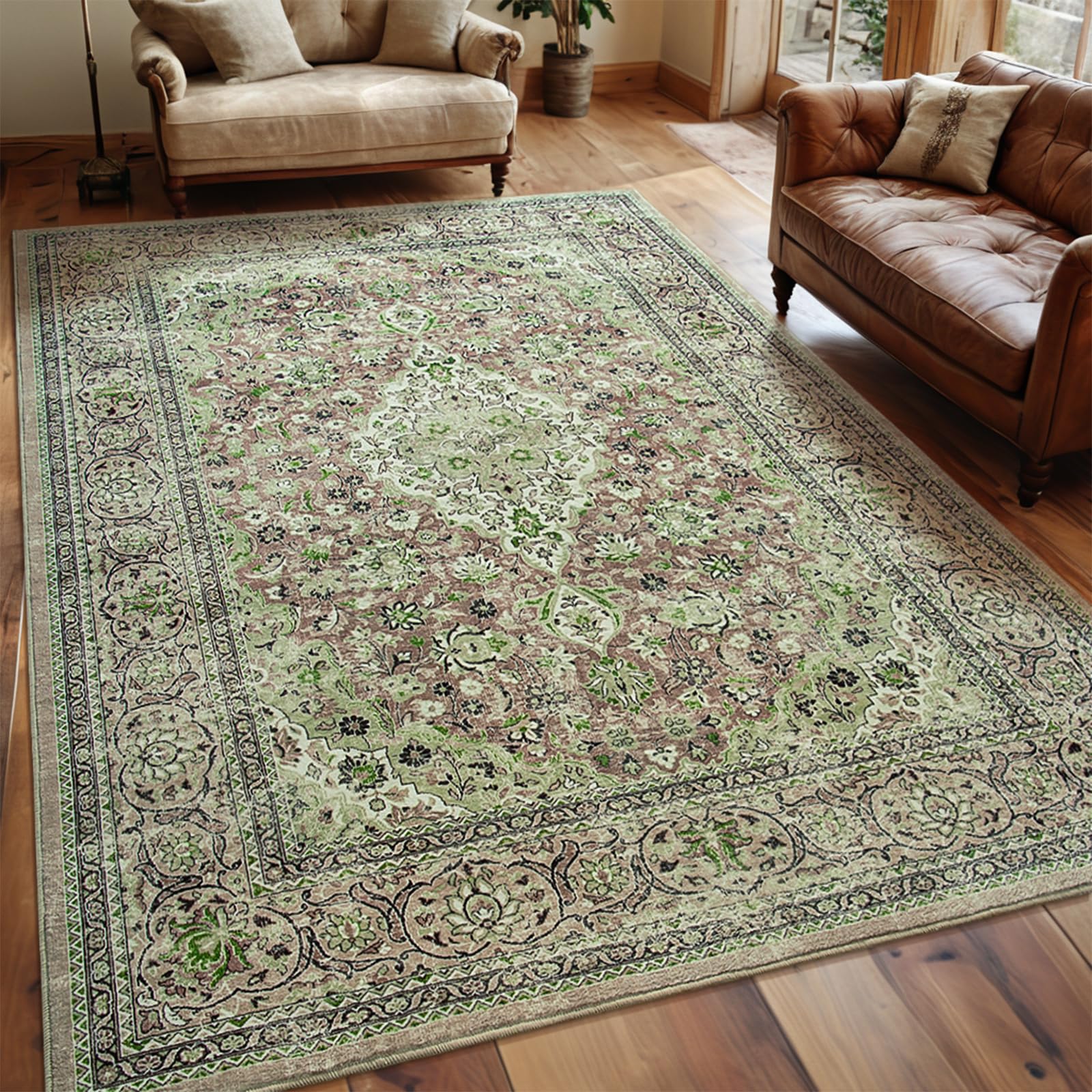 Amazon.com: Goideal Area Rug 3x5 Washable Rugs, Green Non Slip Vintage ...