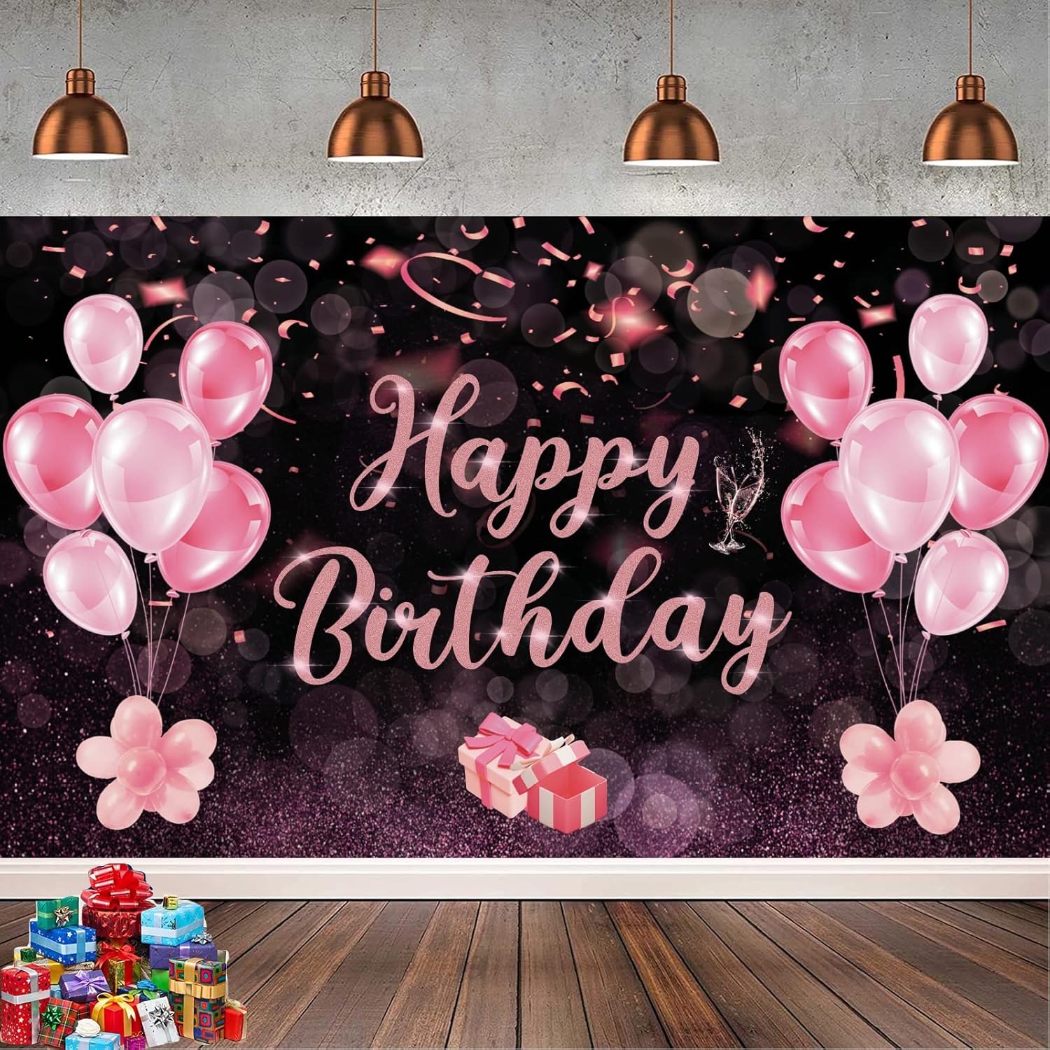 Joyeux Anniversaire Banderole Rose, 180cm x 110cm, Toile de Fond Joyeux ...