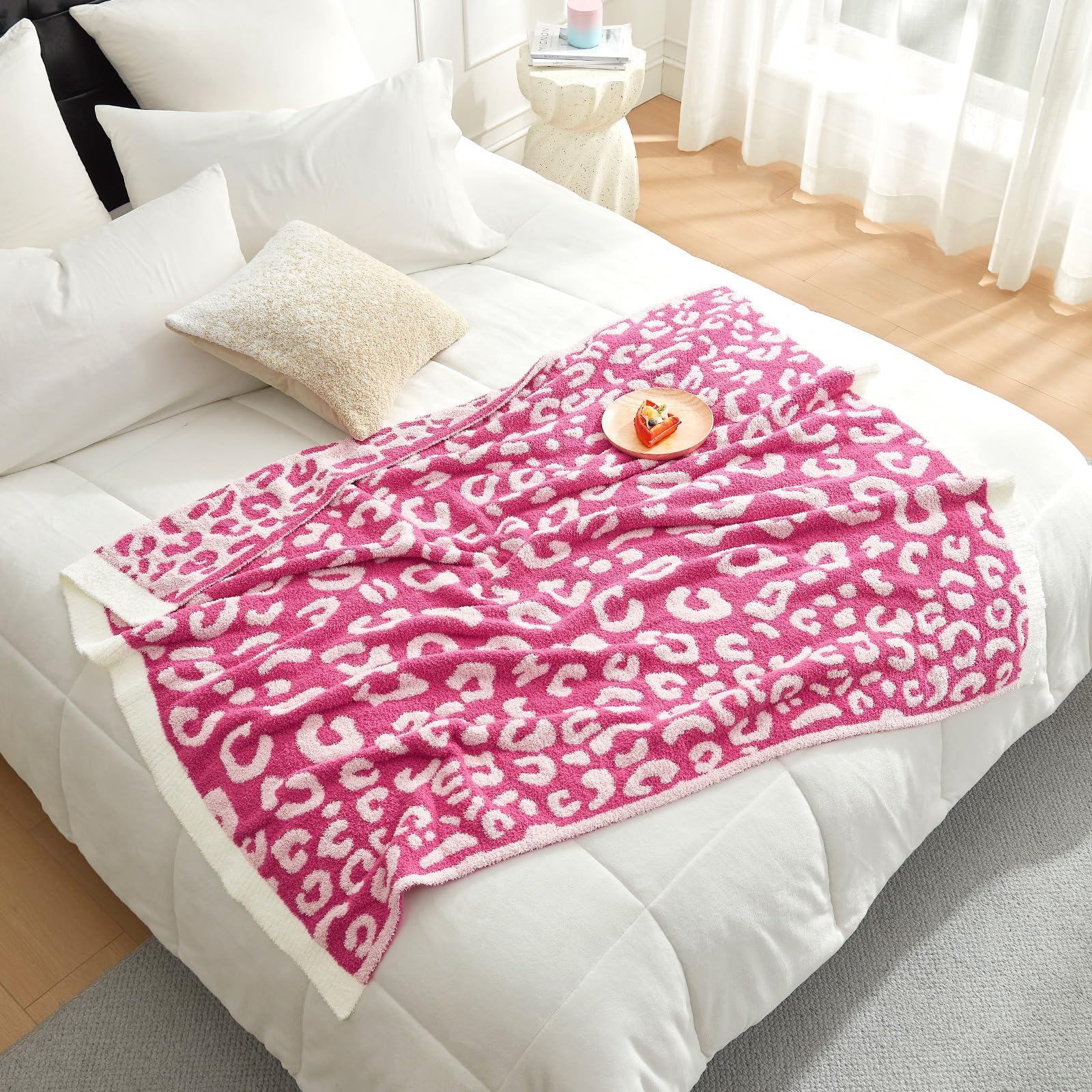 Snuggle Sac Hot Pink Leopard Throw Blanket for Couch - Ultra Soft, Warm ...
