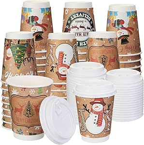 Amazon.com: Umigy 100 Pack 12oz Christmas Day Paper Cups with Lids Xmas ...