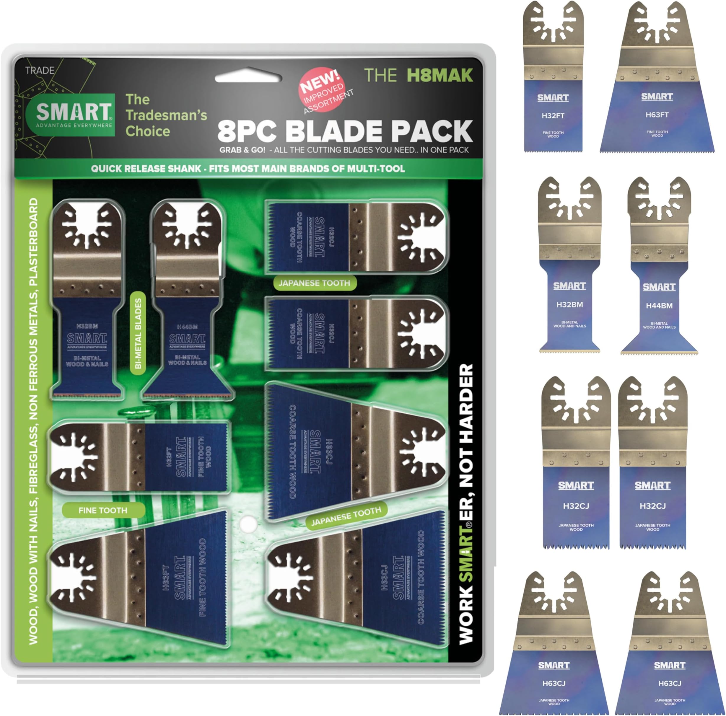 SMART 8 Piece Multi Tool Blade Set, 8 x Multitool Blades, H8MAK ...