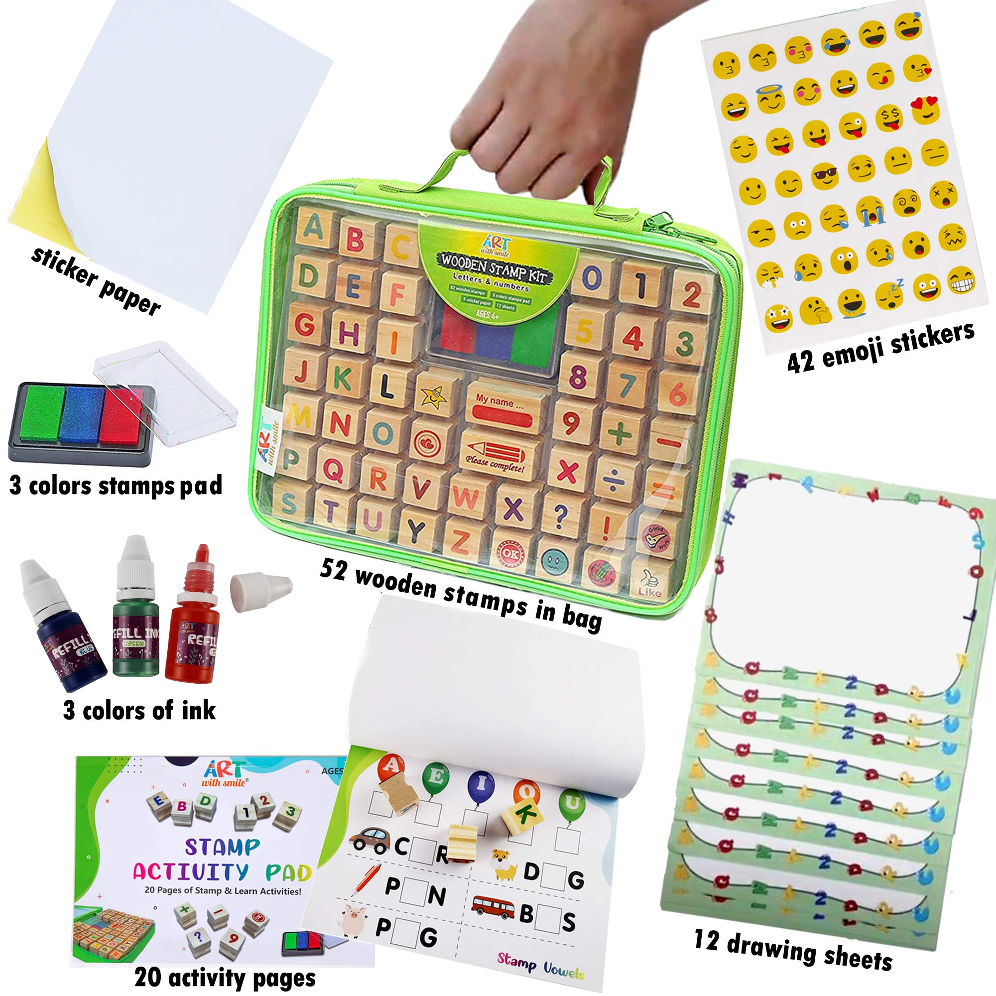 Art with smile Wooden Stamp Set for Kids with Alphabet Stamps and Carry ...